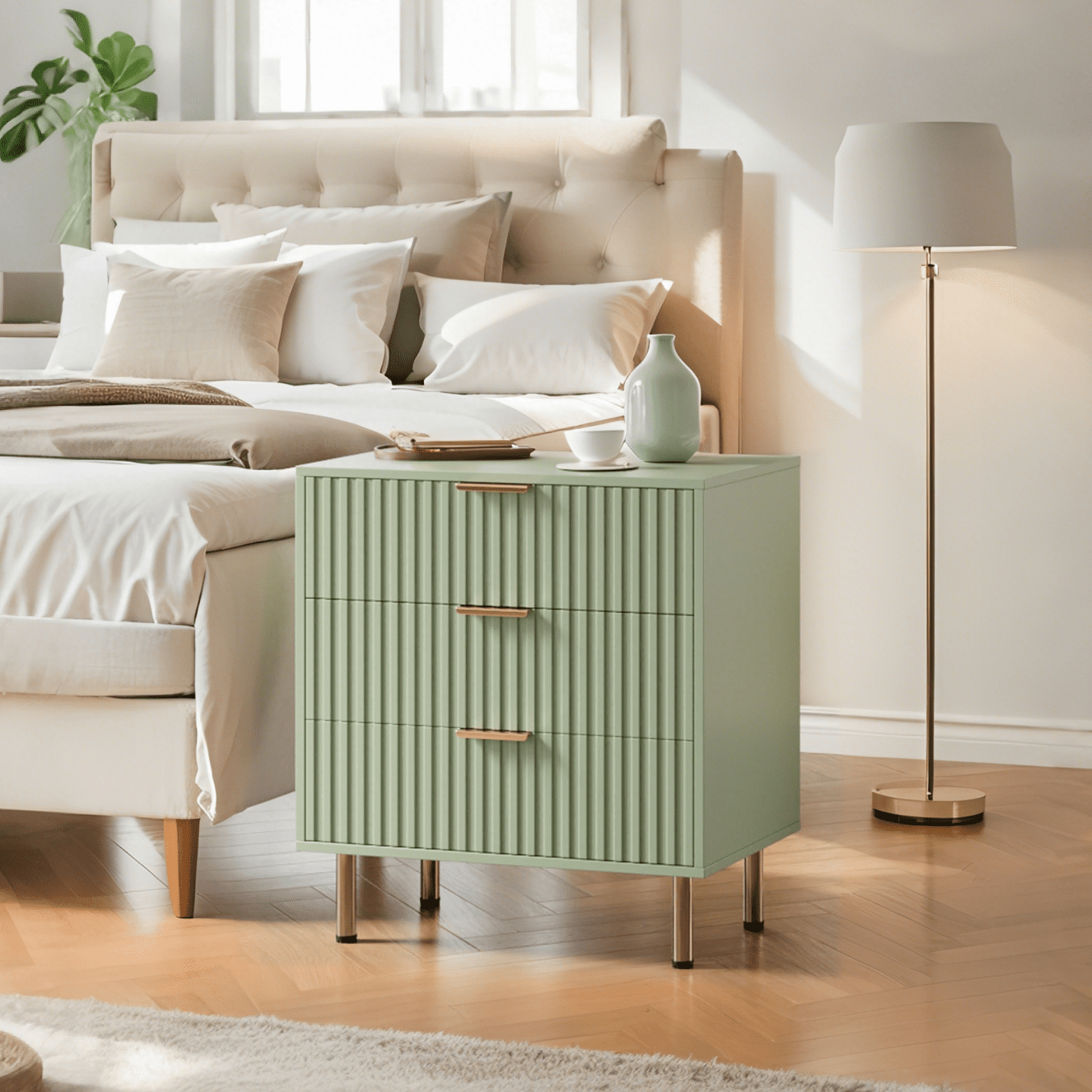 Luku Fluted 3 Drawer Dresser for Bedroom, Modern Nightstand with Deep ...