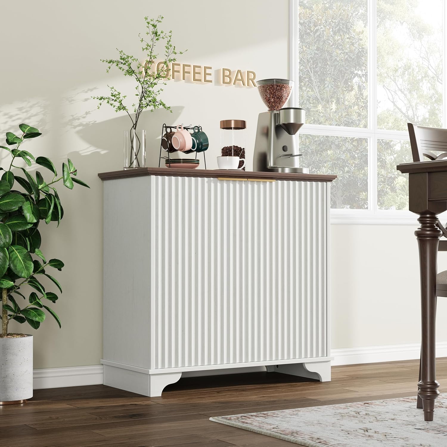 Luku Fluted Buffet Sideboard Cabinet with Adjustable Shelves, Coffee Bar Cabinet, Multi-Purpose ...