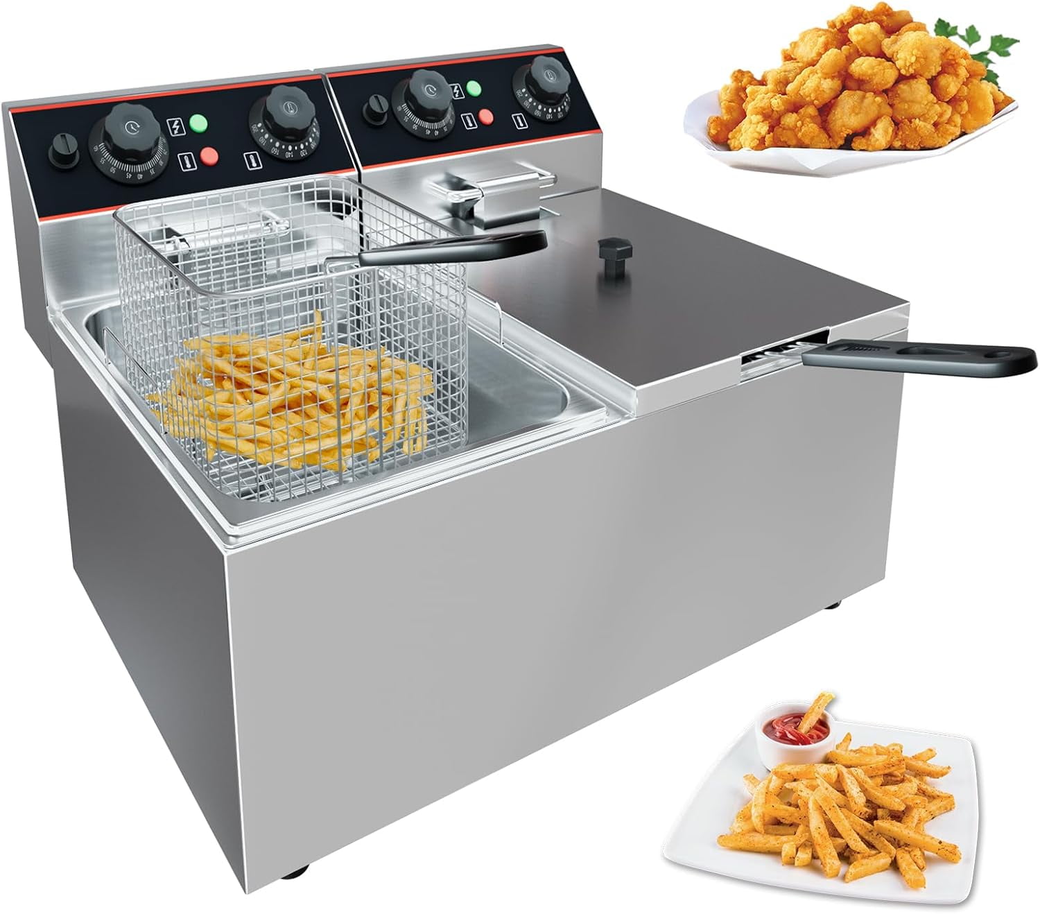 Luku High-Power Double Tank Electric Deep Fryer - Fast Heating ...