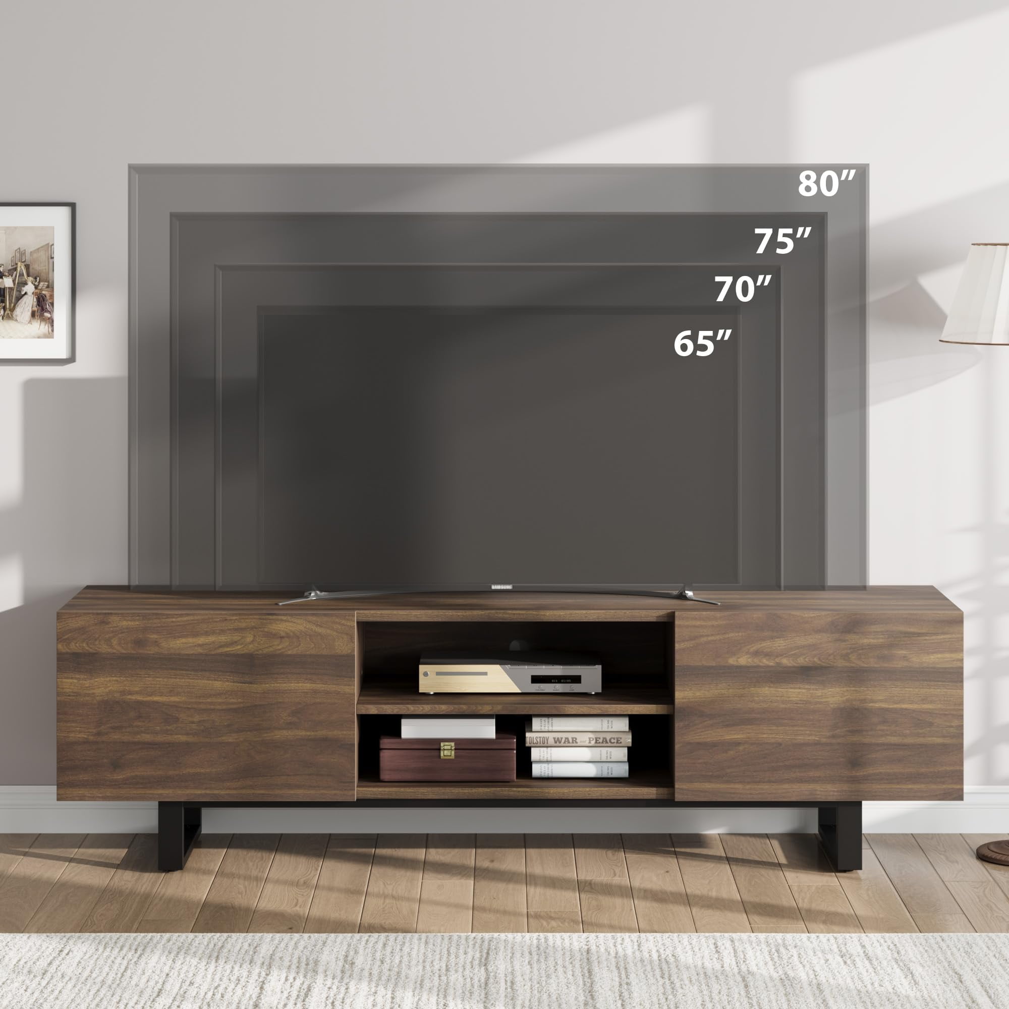 Luku Industrial TV Stand for 80 Inch TV, Modern Walnut Entertainment ...