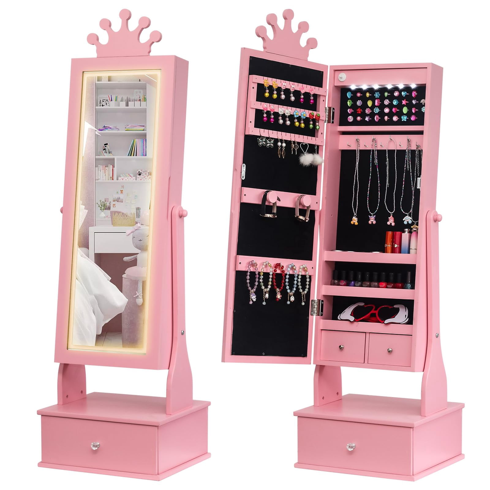 Luku Kids Jewelry Armoire Cabinet With Full-Length Mirror, 46 ...