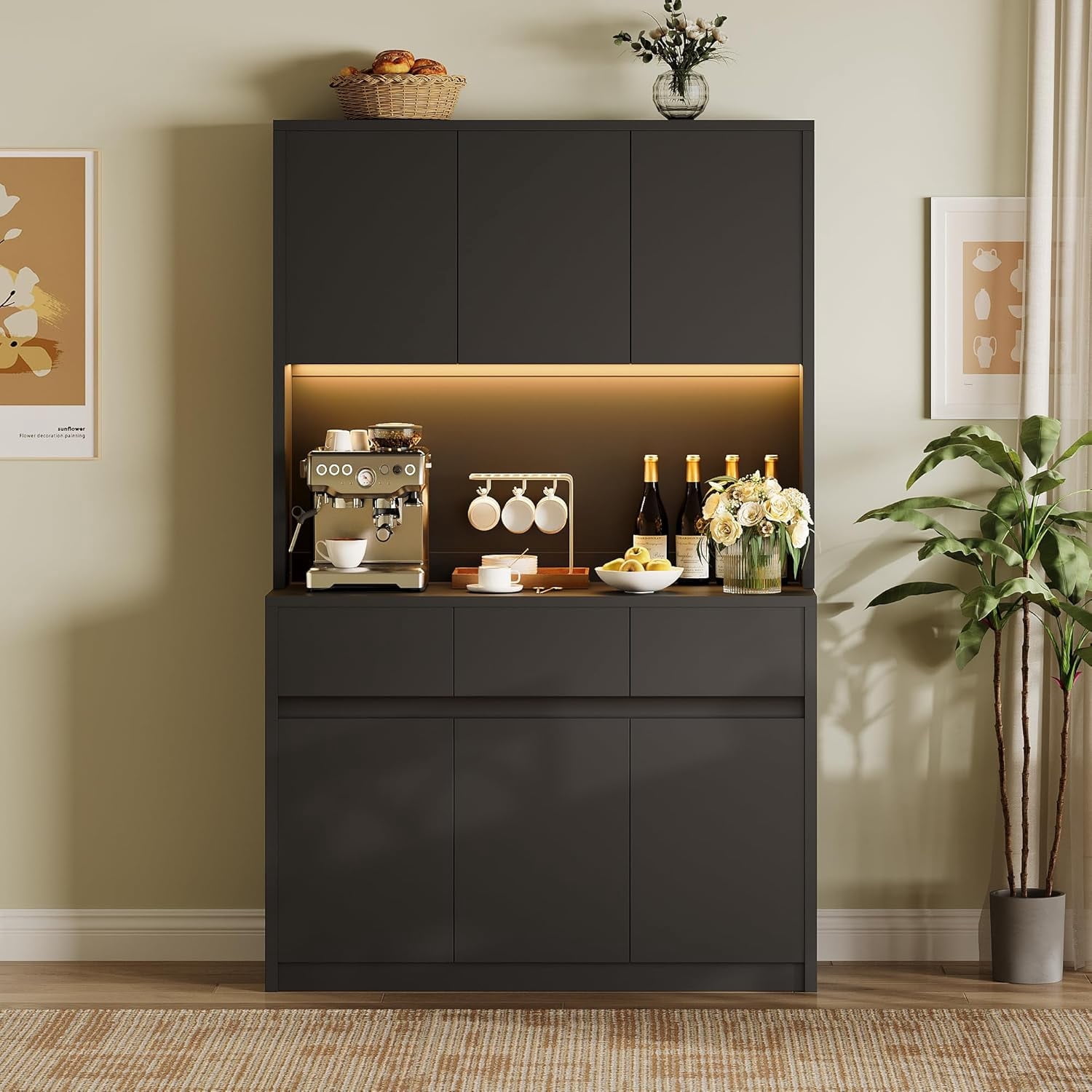 Luku Kitchen Pantry Cabinet with Charging Station - Modern Storage ...