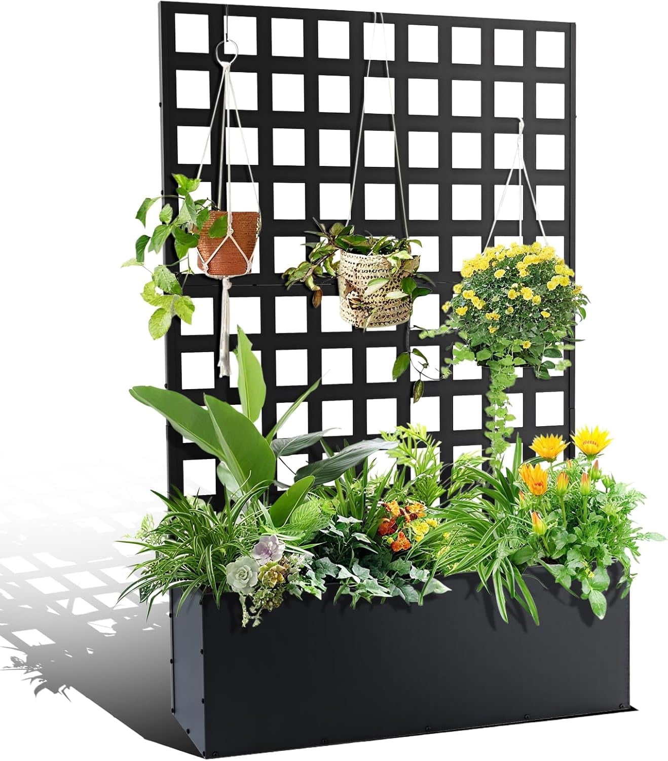 Luku Metal Planter Box, Raised Garden Bed with Trellis, Outdoor Garden ...