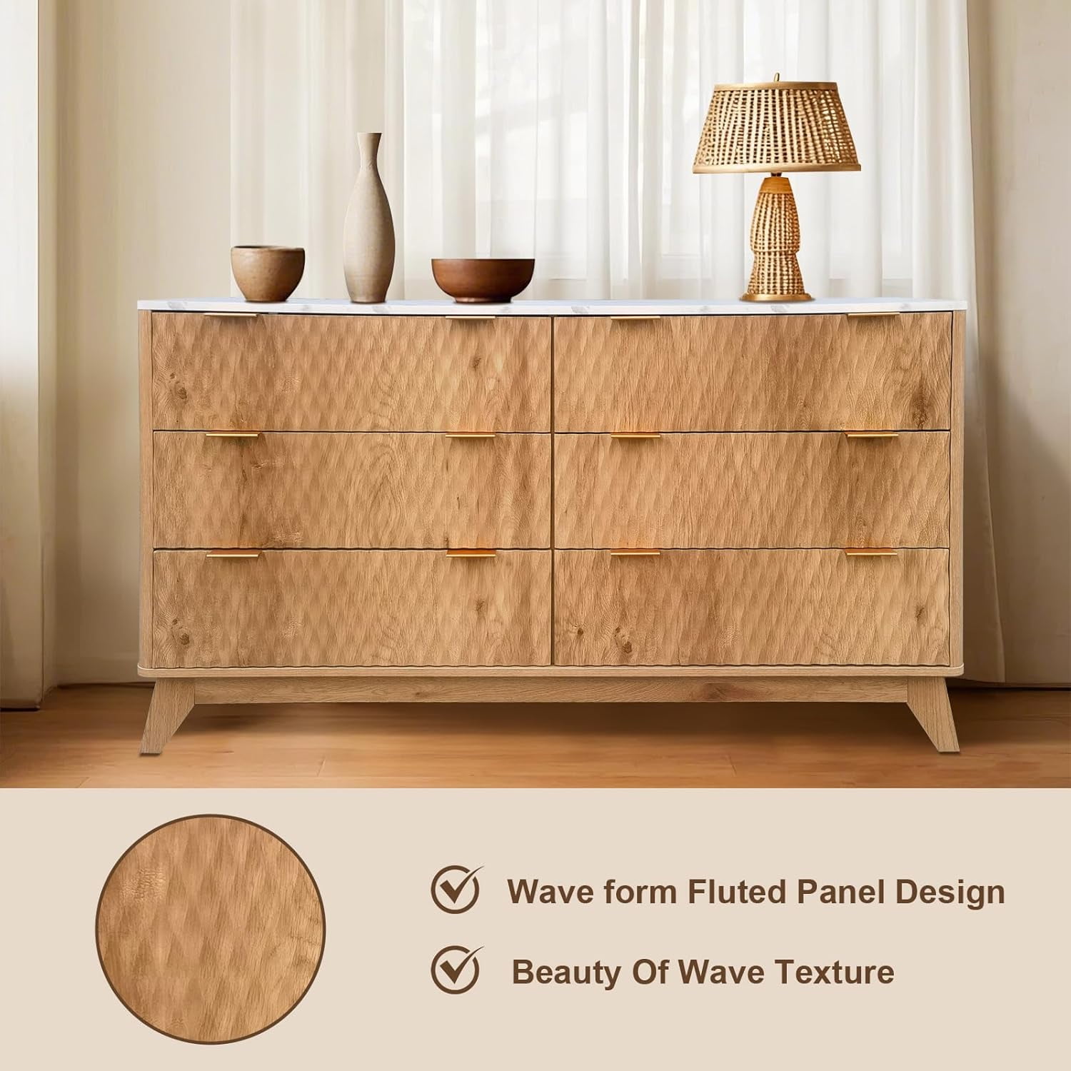 Luku Modern 54-Inch Chest of Drawers - 6-Drawer Dresser with Faux ...