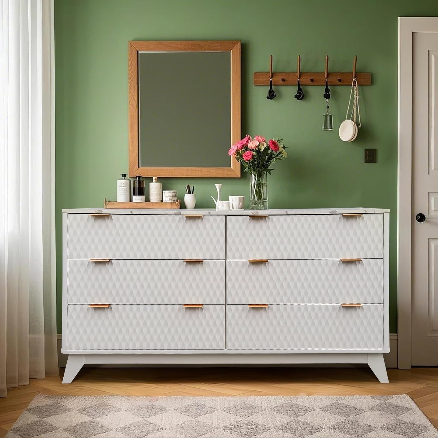 Luku Modern 54-Inch Chest of Drawers - 6-Drawer Dresser with Faux ...