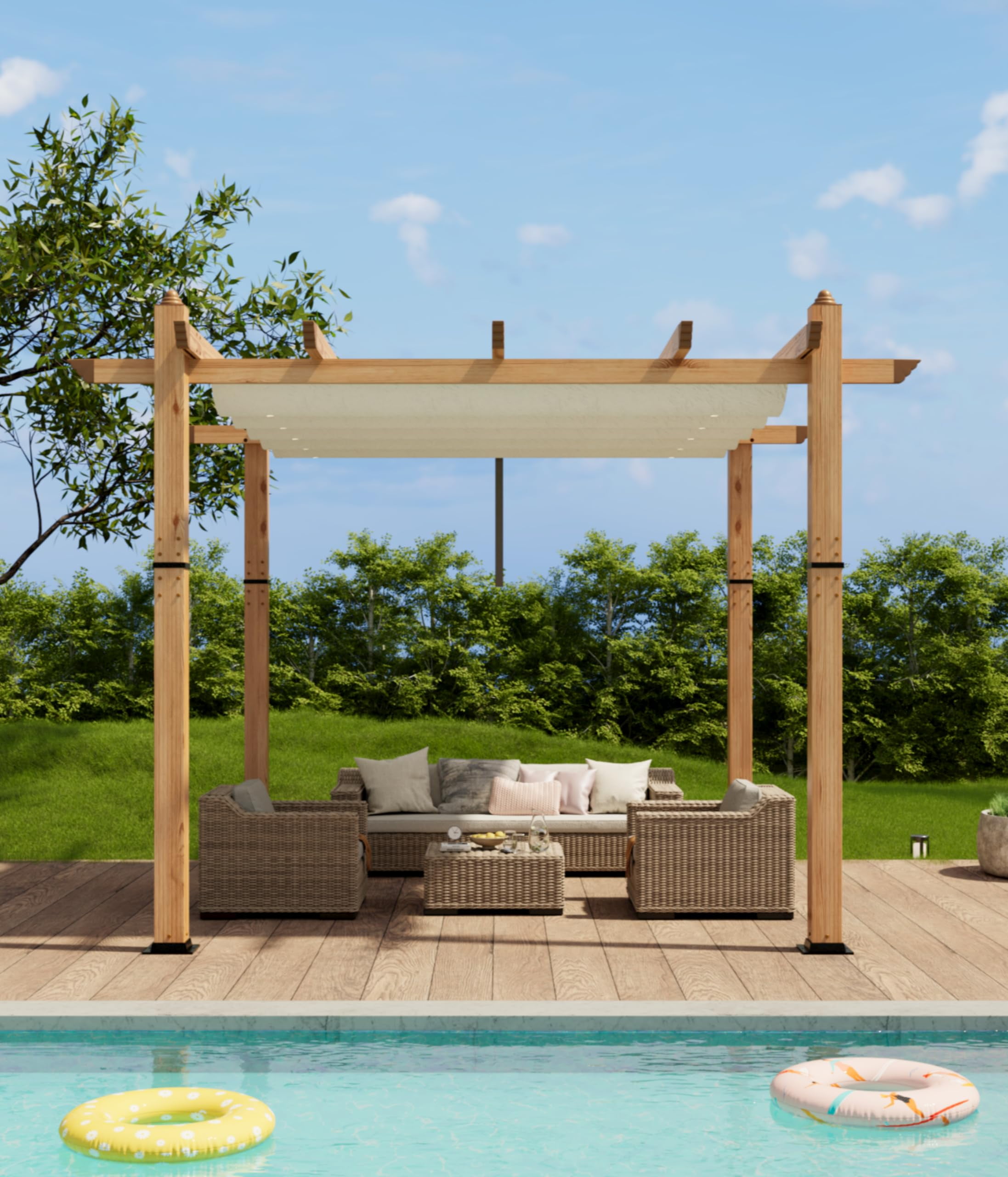 Luku Outdoor Pergola with Retractable Sun Shade Canopy, 10x10 Ft Modern ...
