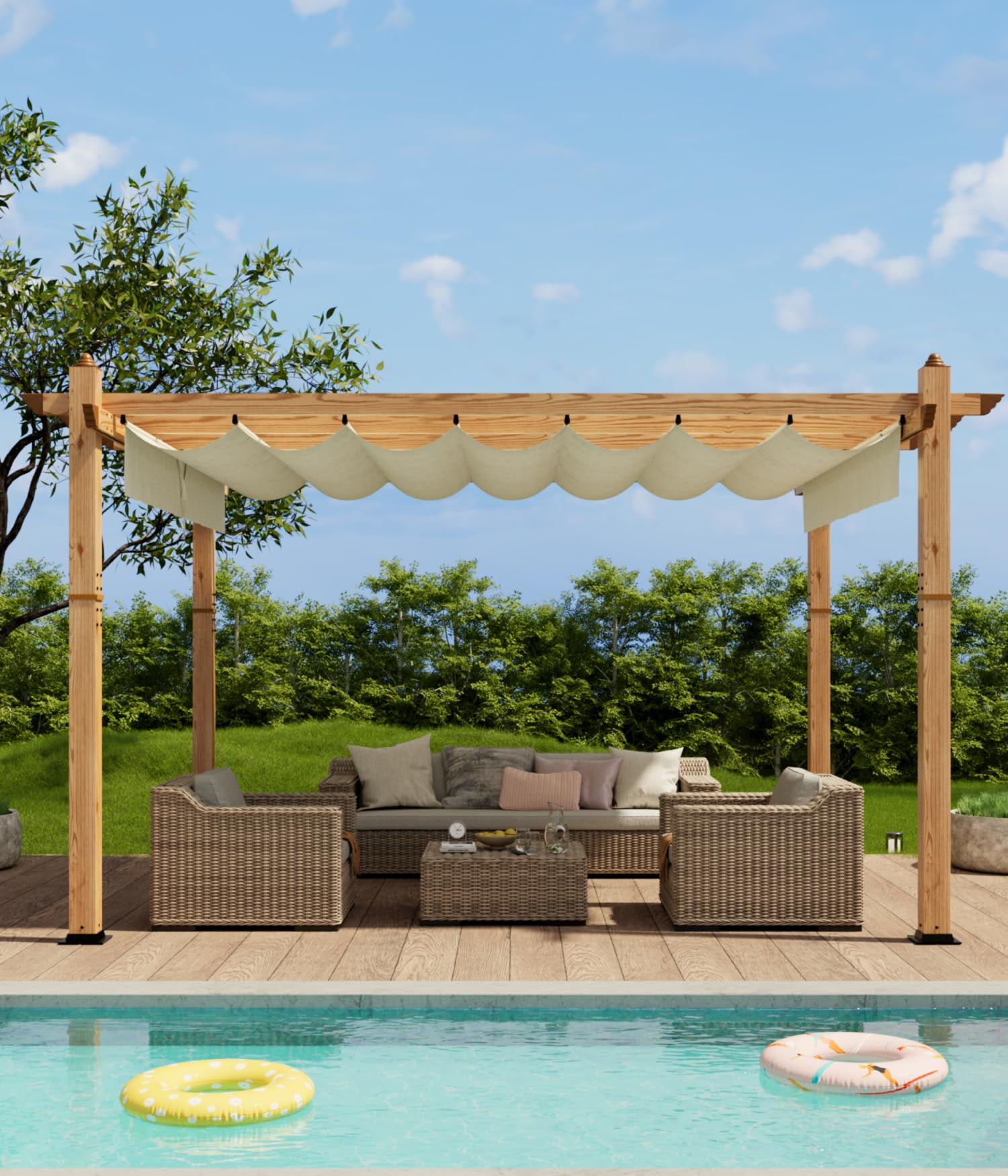 Luku Outdoor Pergola with Retractable Sun Shade Canopy, 10x13 Ft Modern ...