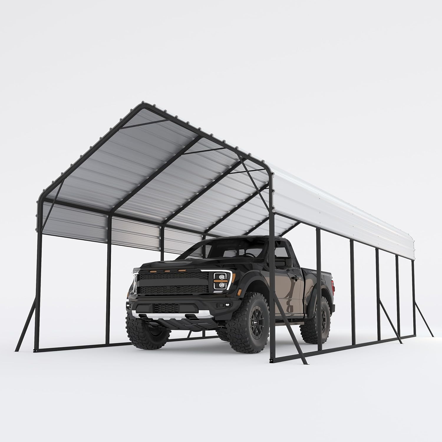 Luku Oversized Metal Carport for 2 Cars with Side Reinforcement Pillars ...