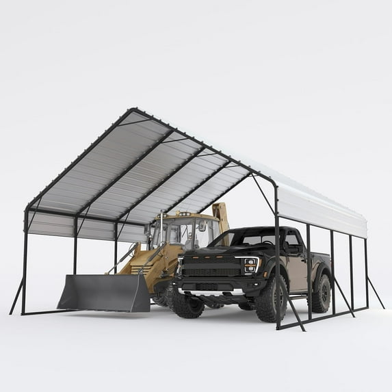 Luku Oversized Metal Carport for 2 Cars with Side Reinforcement Pillars ...
