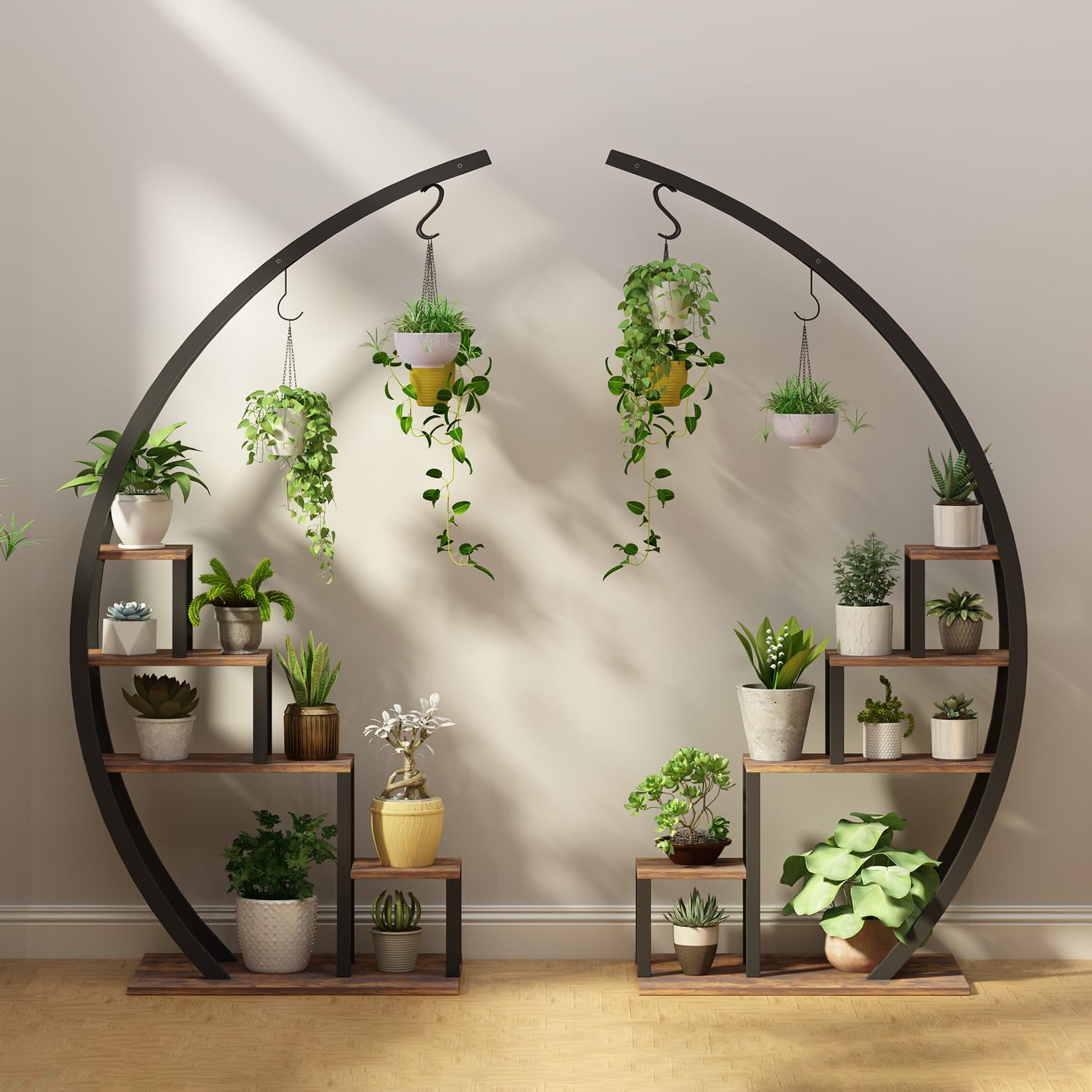 Luku Plant Stand, Indoor 5 Tier Hanging Flower Stands 2 Pack Half Moon ...