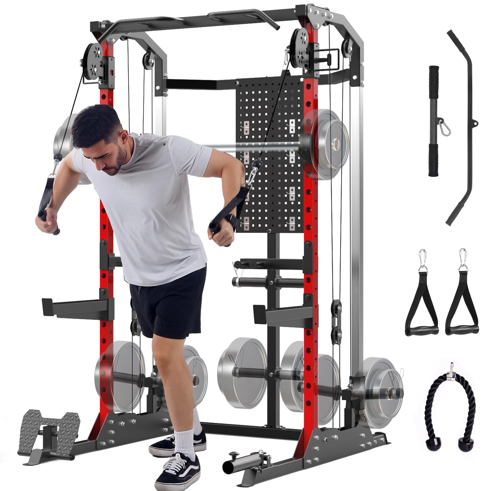 Luku Power Cage, 2000LB Capacity Squat Rack with Cable Crossover and ...