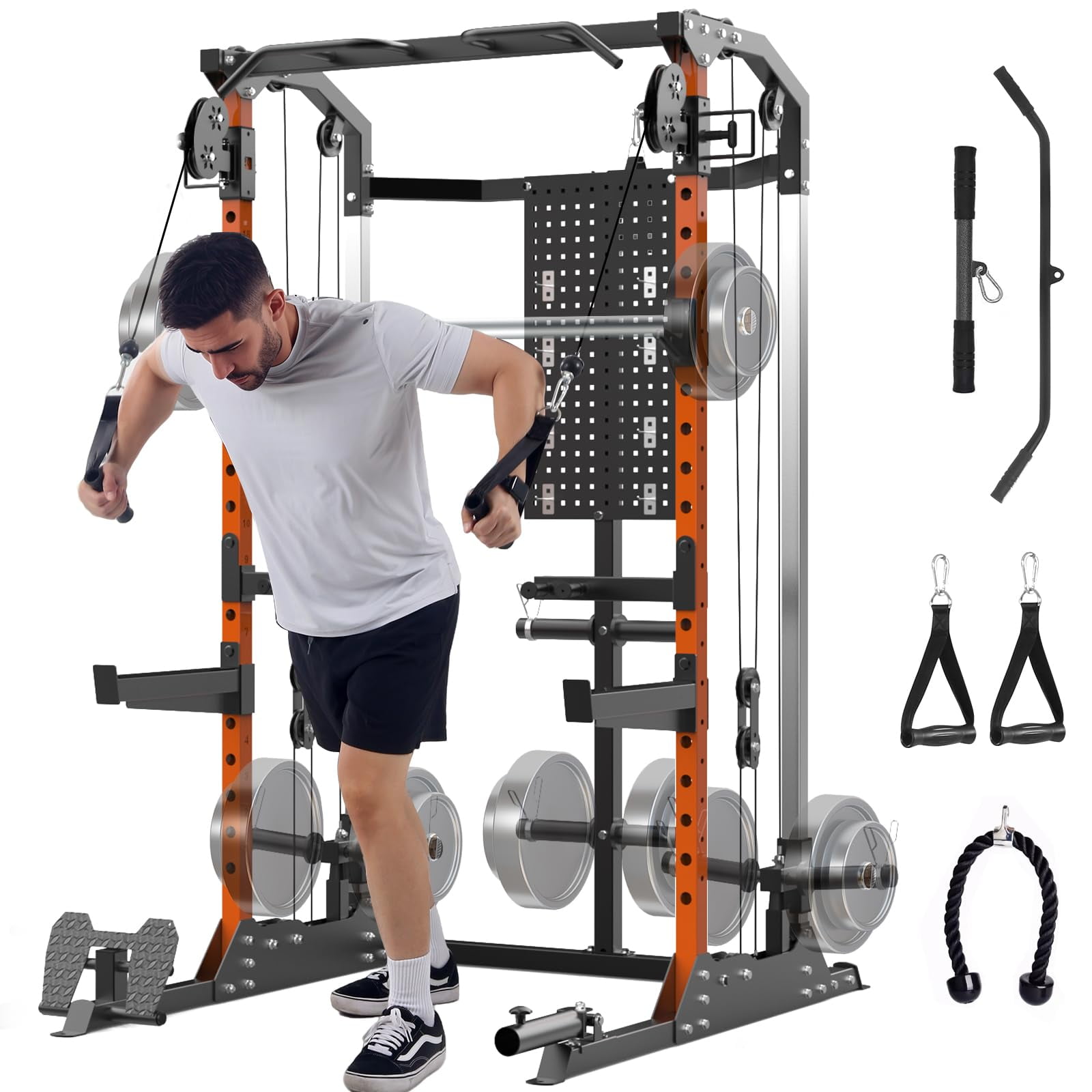 Luku Power Cage, 2000LB Capacity Squat Rack with Cable Crossover and ...