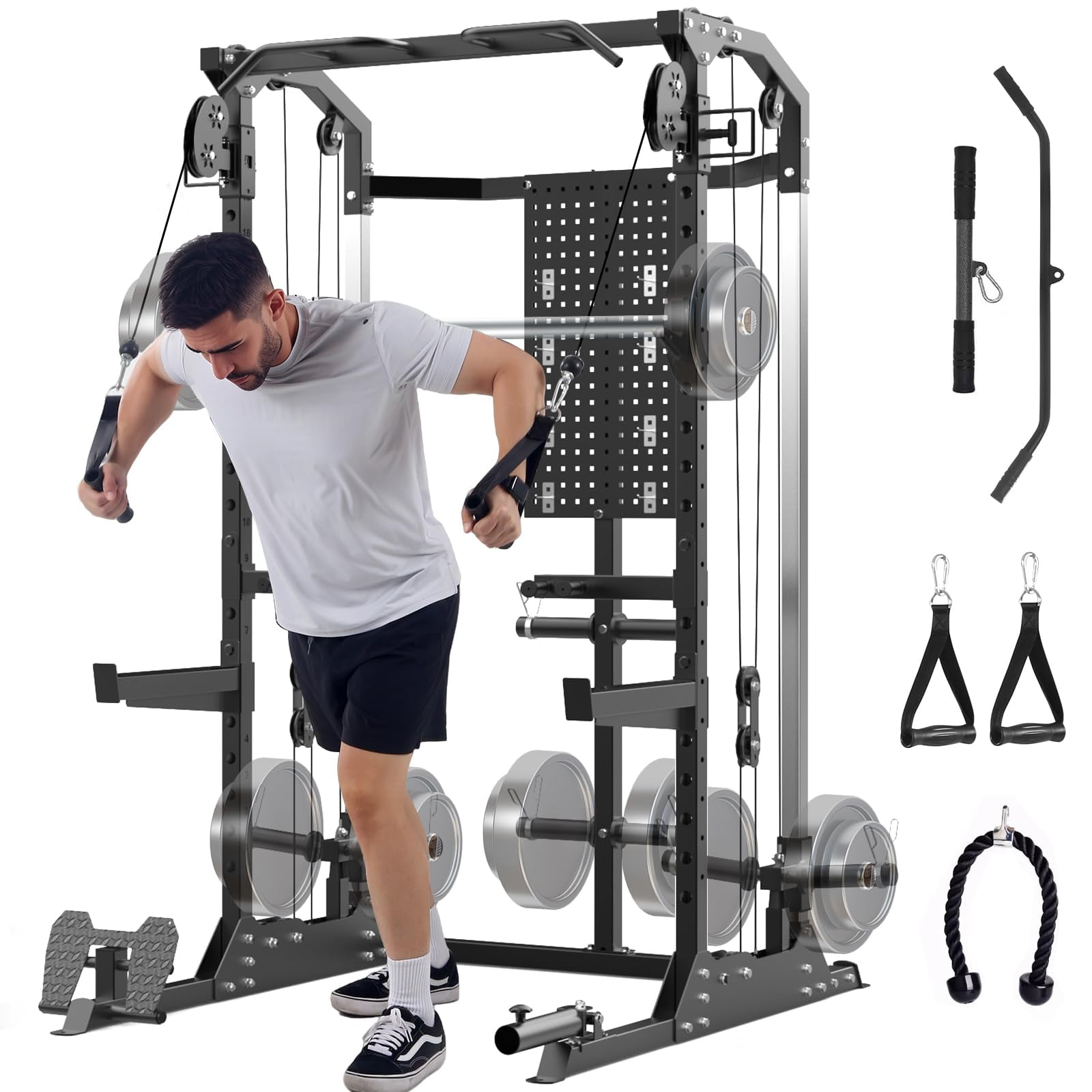 Luku Power Cage, 2000LB Capacity Squat Rack with Cable Crossover and ...