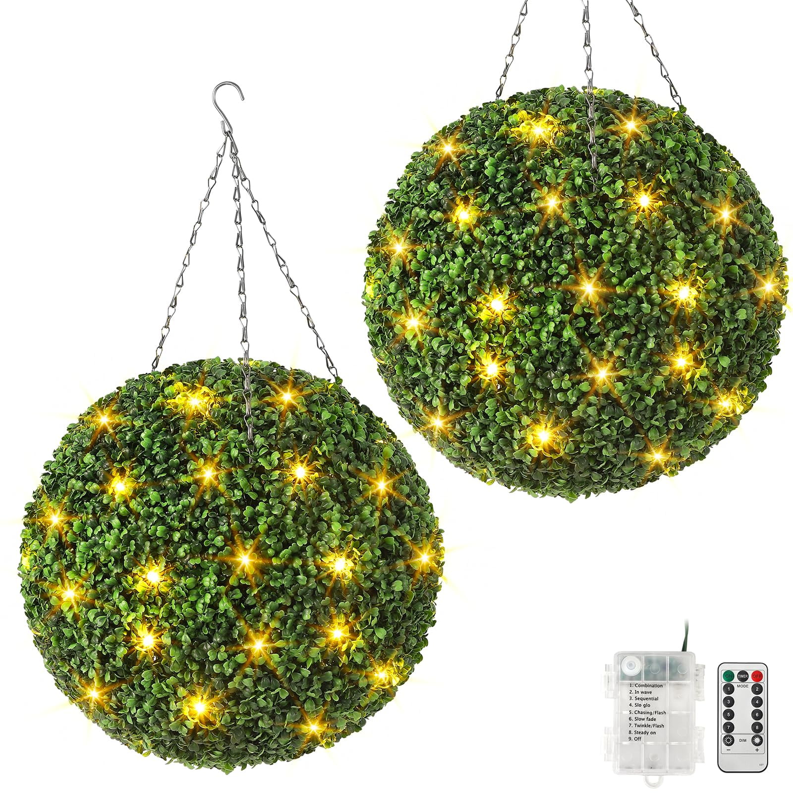 Luku Pre-Lit Artificial Topiary Ball Set - 40 LED Lights & 8 Modes with ...