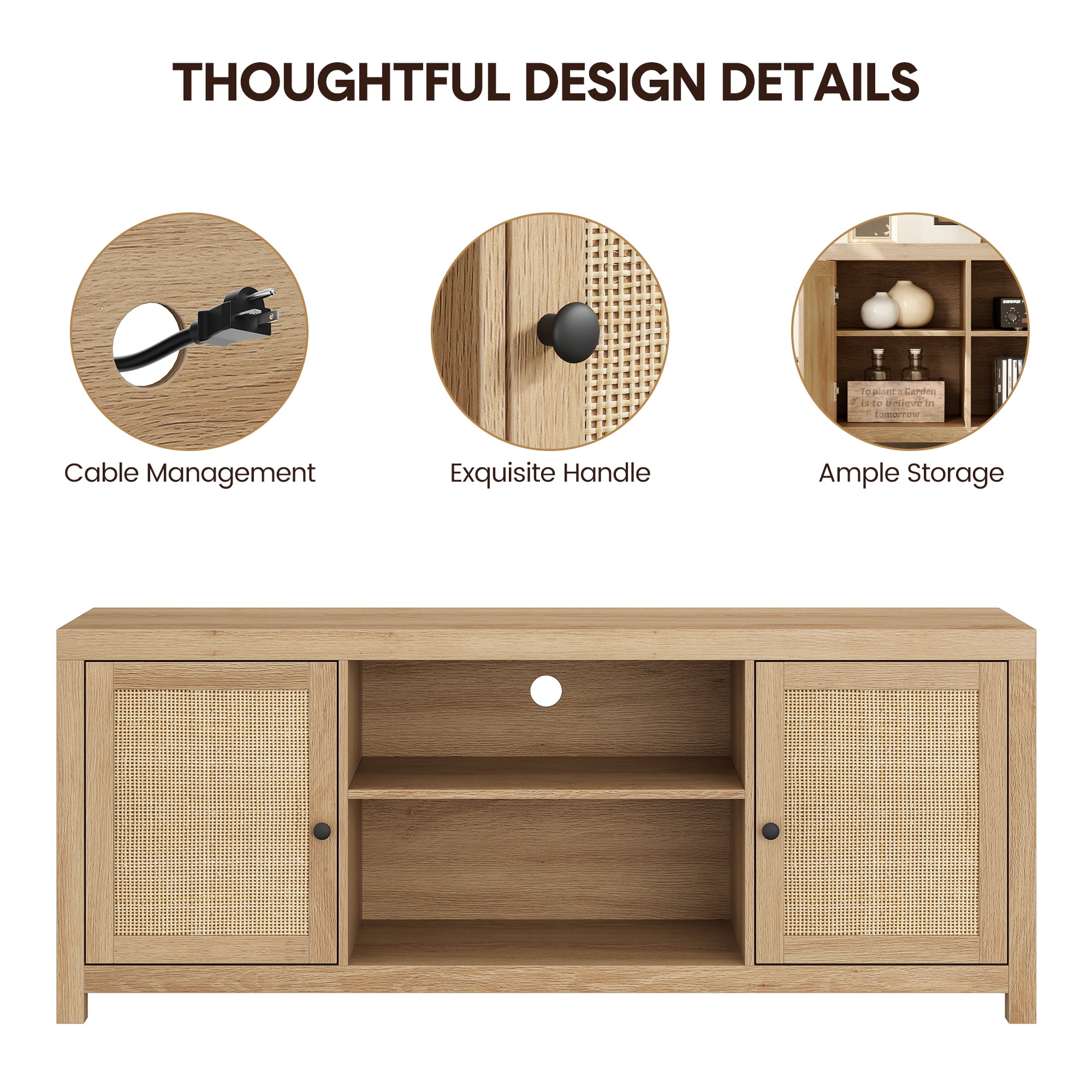 Luku Rattan TV Stand, Wood TV & Media Console Under TV Cabinet ...