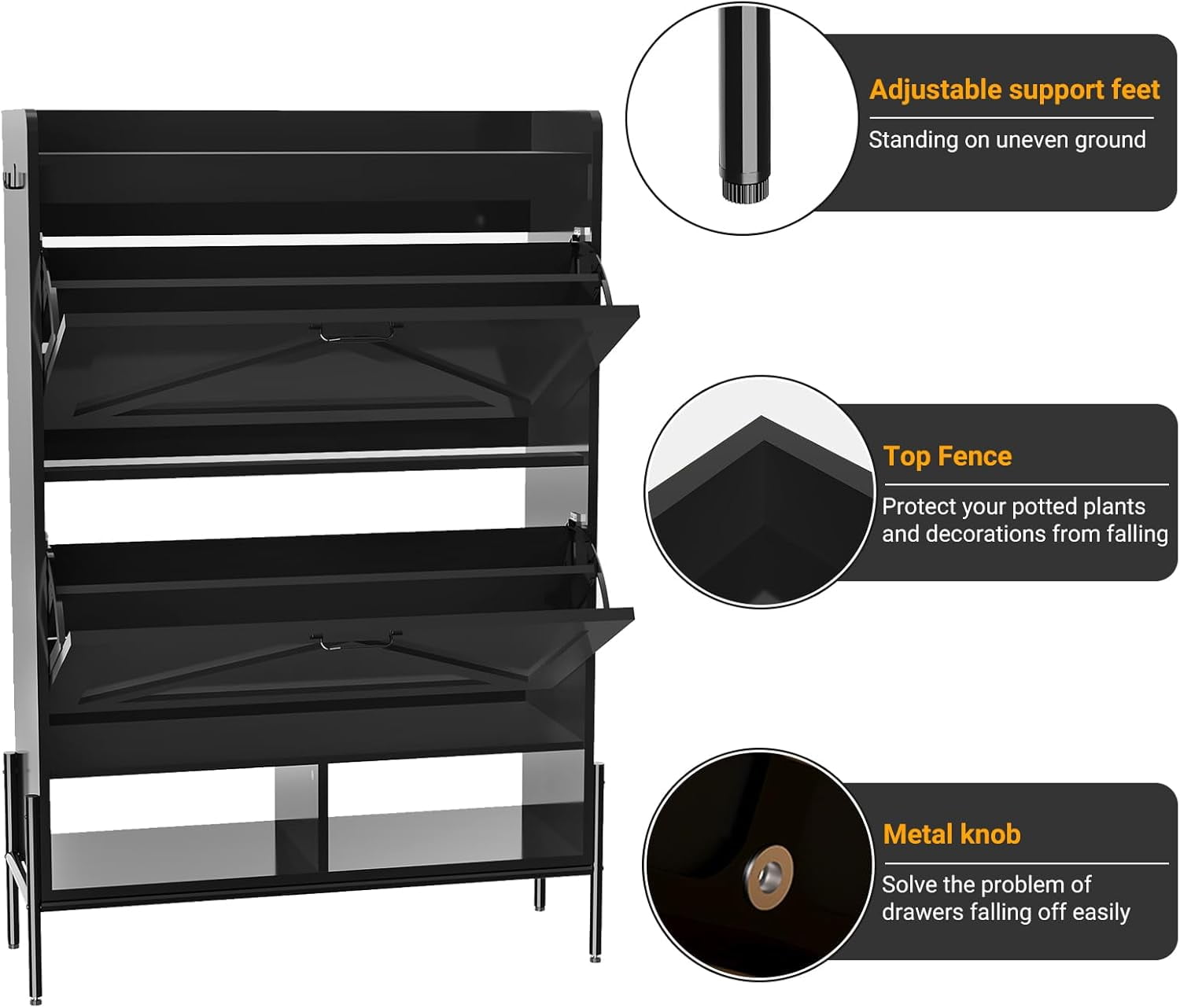 Luku Shoe Organizer Cabinet with 2 Flip Drawers,Freestanding Narrow ...