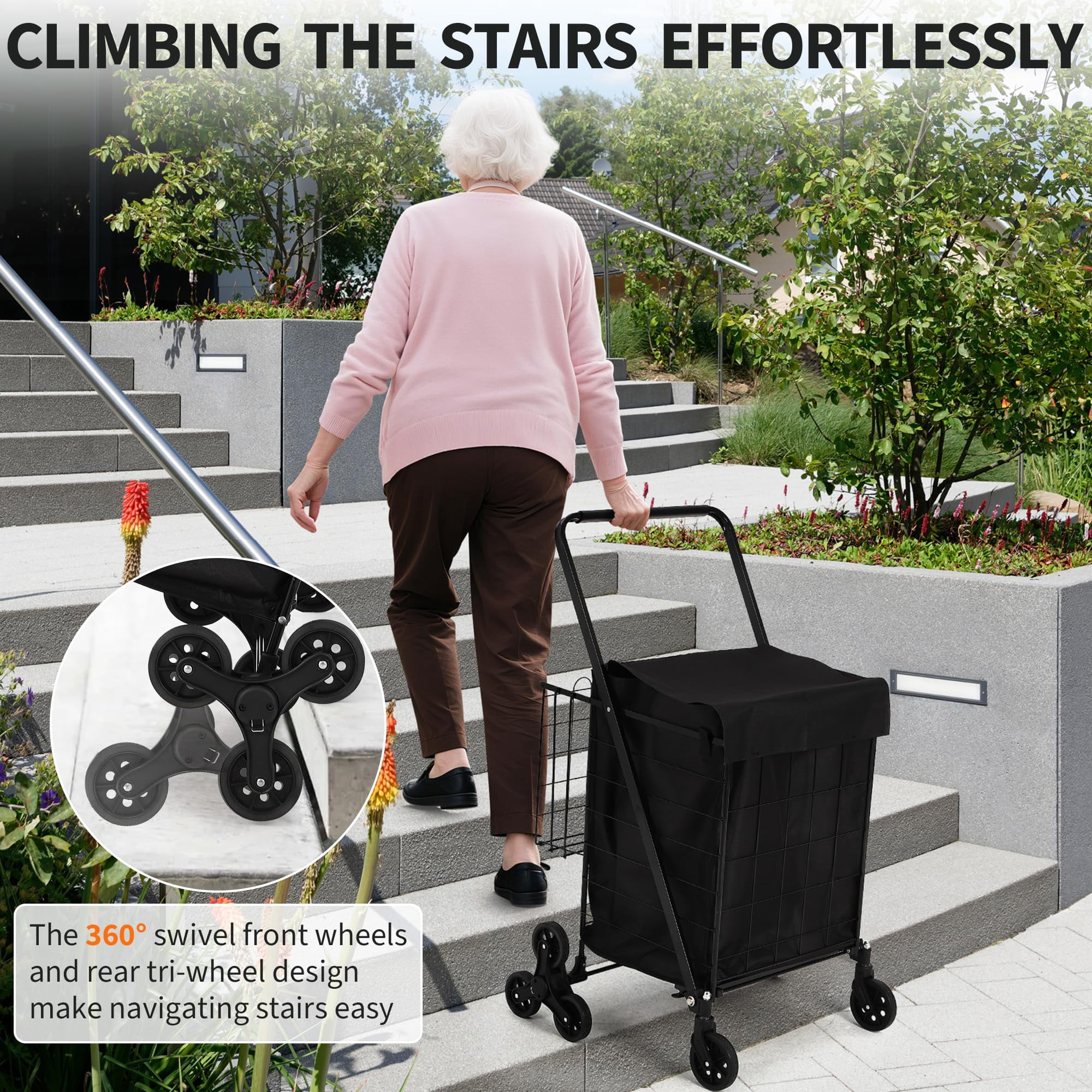 Luku Stair Climbing Shopping Cart, Portable Collapsible Grocery Cart ...
