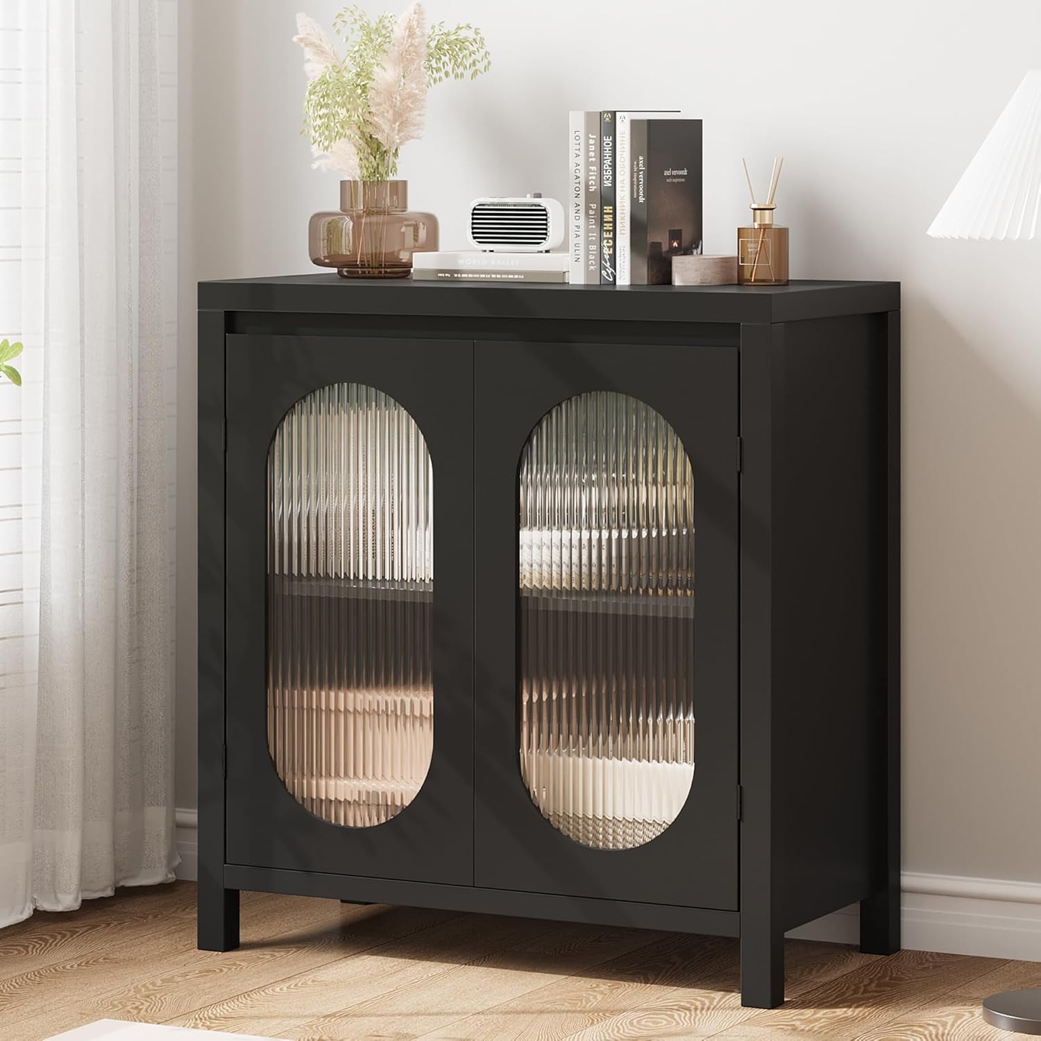 Luku Storage Cabinet, Modern Sideboard Buffet Cabinet with Glass Doors ...