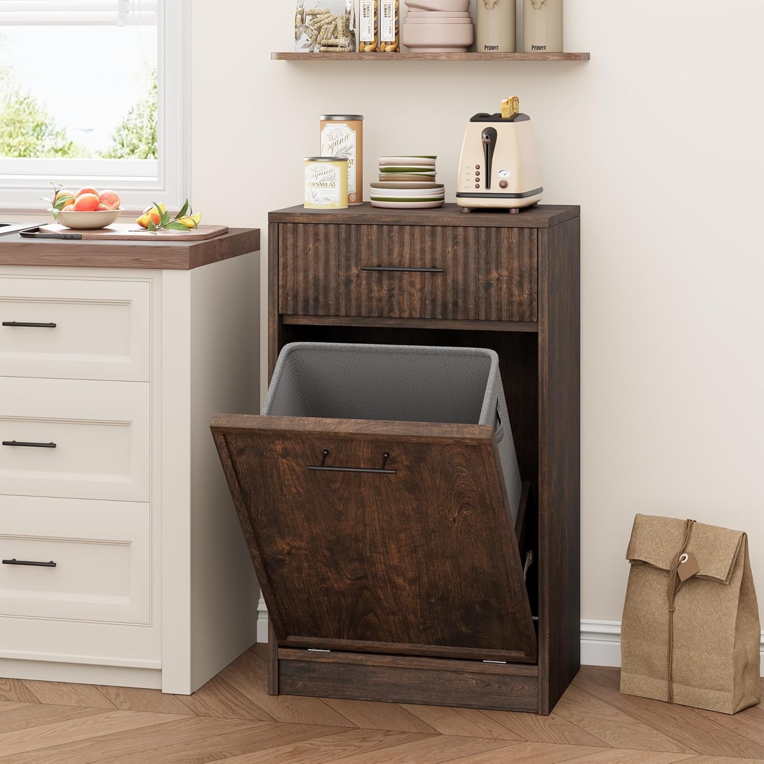 Luku Stylish Dog-Proof Trash Can Cabinet with Fluted Design ...