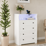 Luku Tall 4 Drawer Wood Dresser with LED Light & USB Charging, Modern ...