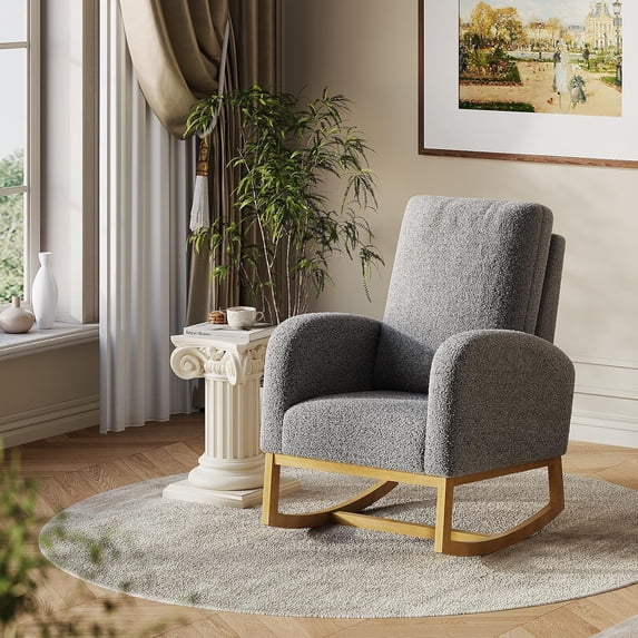 Luku Upholstered Rocking Chair Nursery Accent Chair with Wood Legs and ...