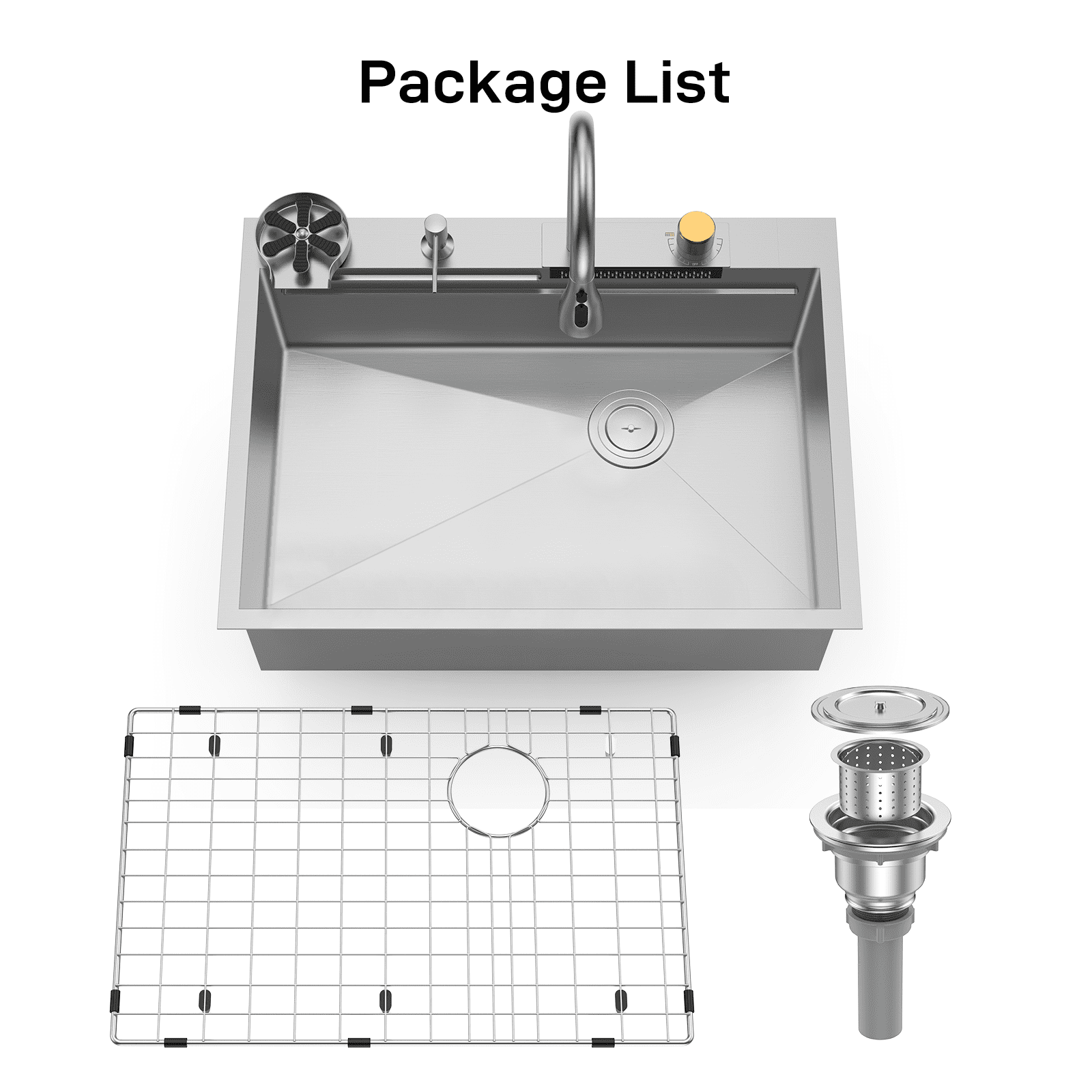 Luku Waterfall Kitchen Sink Set, Stainless Steel Bowl Family and Bar ...