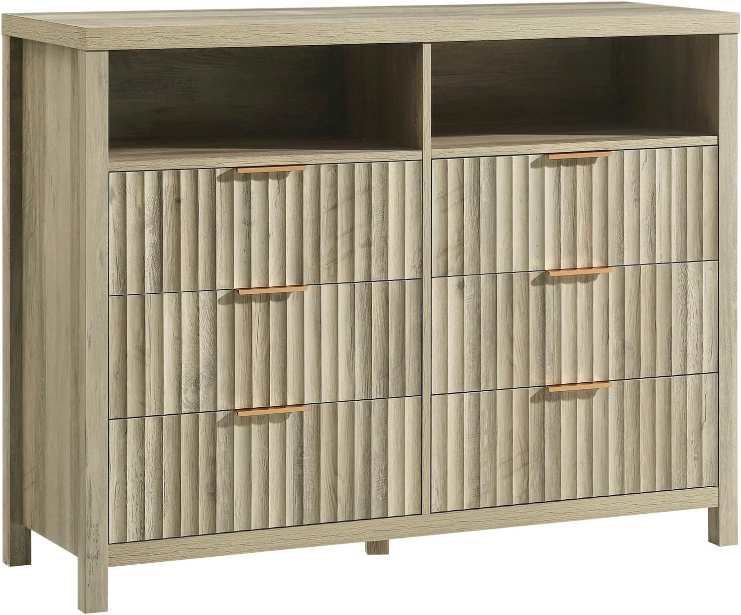 Luku Wide 6 Drawer Bedroom Dresser, Grooved Design, 2 Shelves, TV Stand ...