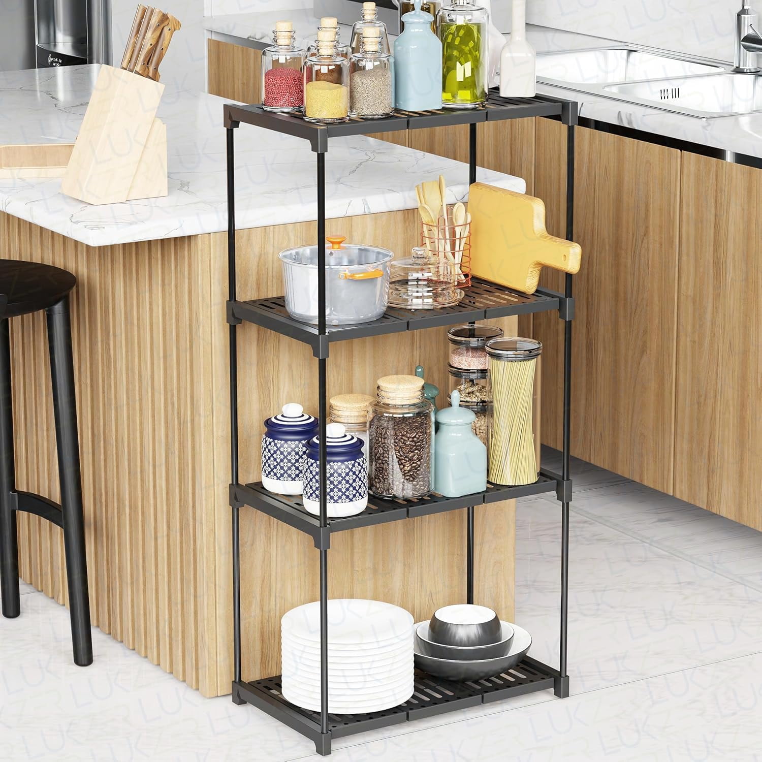 Lukzer 4 Layer Plastic Metal Multipurpose Kitchen Organizer Rack ...