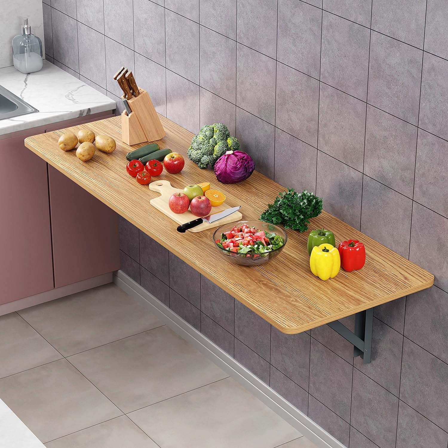Lukzer Engineered Wood Wall Mounted Folding Table for Kitchen Computer ...