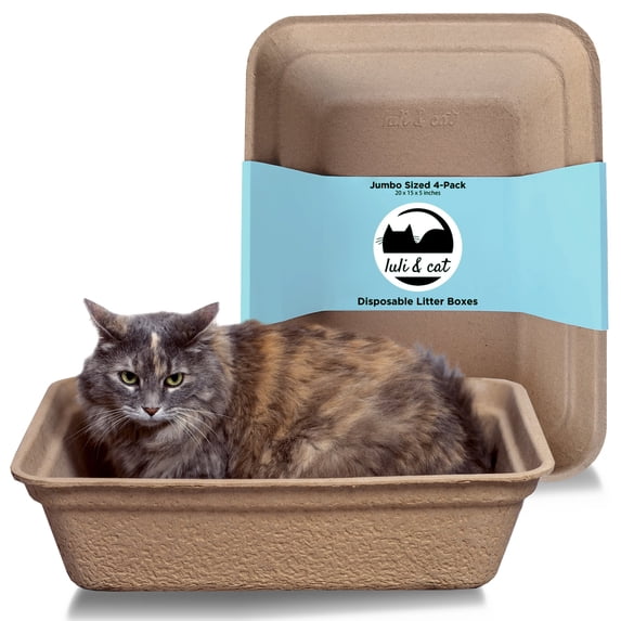 Luli & Cat Disposable Litter Boxes for Cats | Jumbo Sized 4-Pack ...