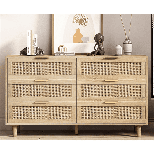 Lulive 6-Drawers Rattan Dresser, 51.18" Dresser Organizer Storage ...