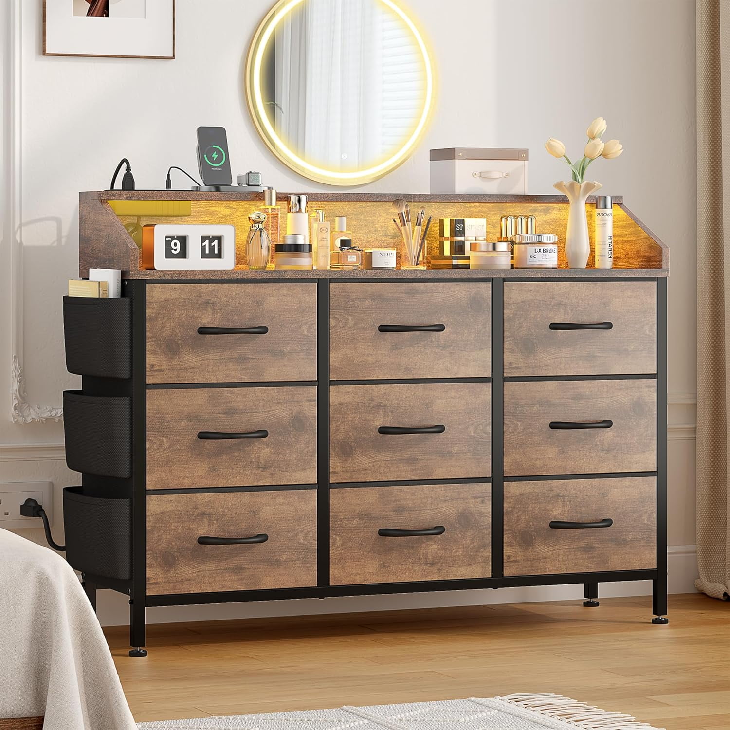 Lulive Brown Dresser for Bedroom 9 Drawers - Fabric Dressers for ...