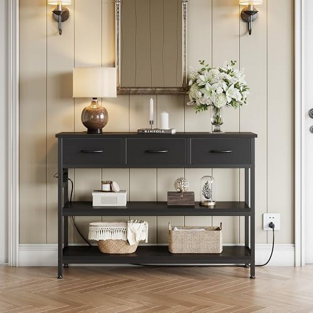 Lulive Entryway Table with Power Outlets, Console Table with 3 Fabric ...