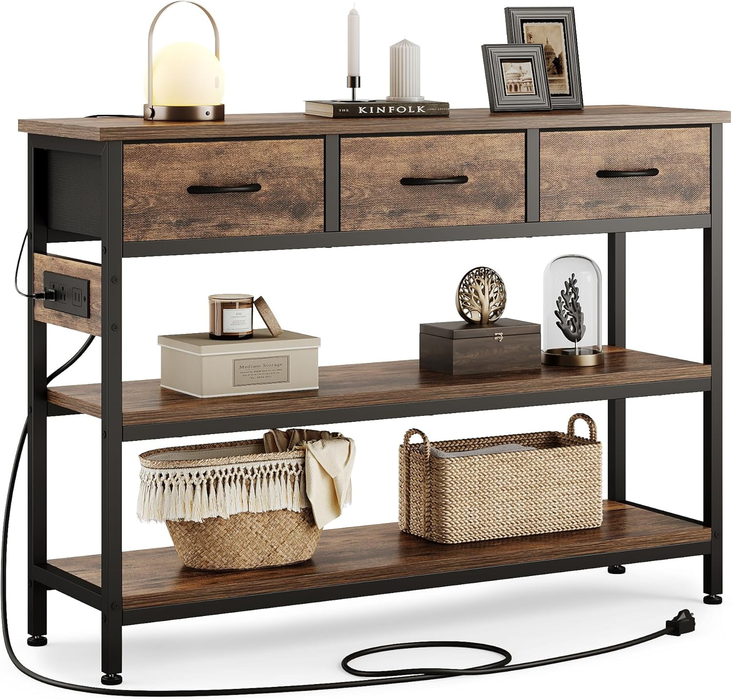 Lulive Entryway Table with Power Outlets, Console Table with 3 Fabric ...