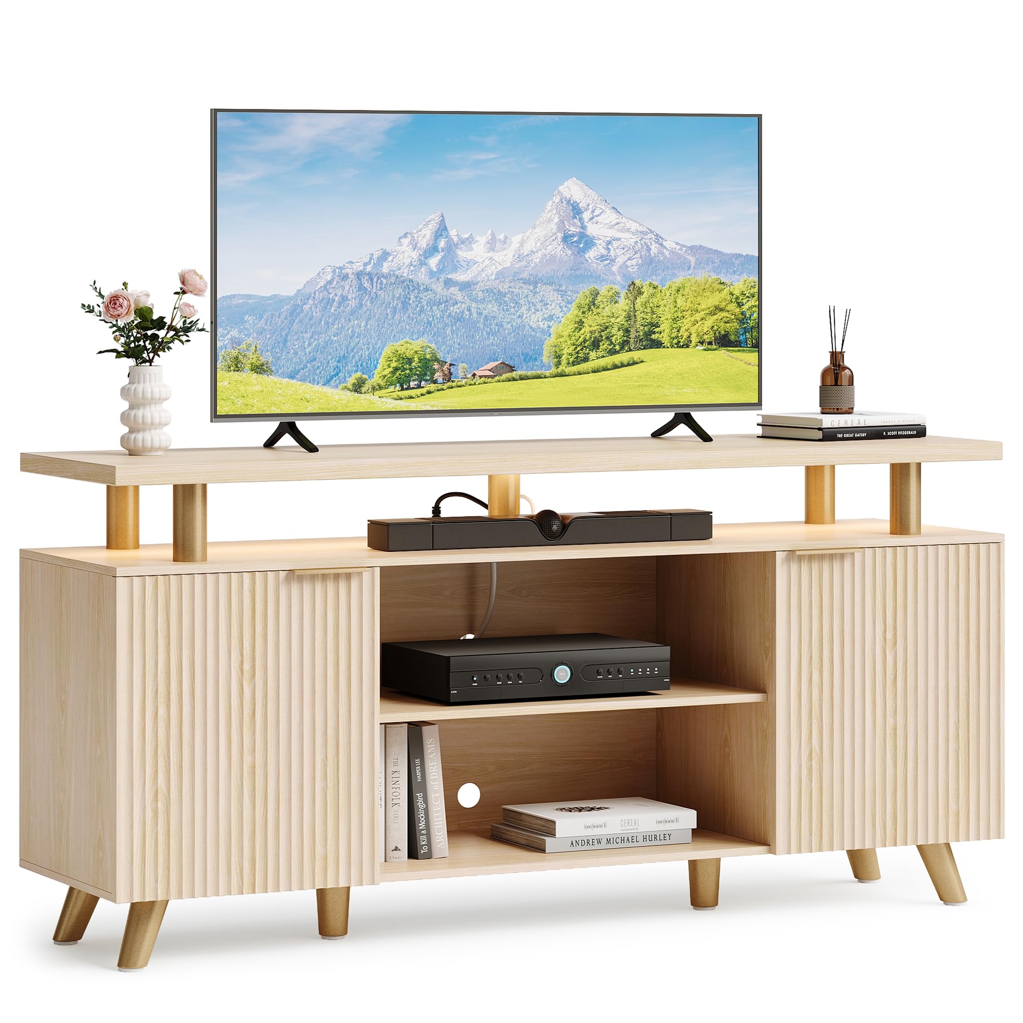 Lulive Luxury Fluted TV Stand for 60/65/70 Inch TV with Power Outlet ...