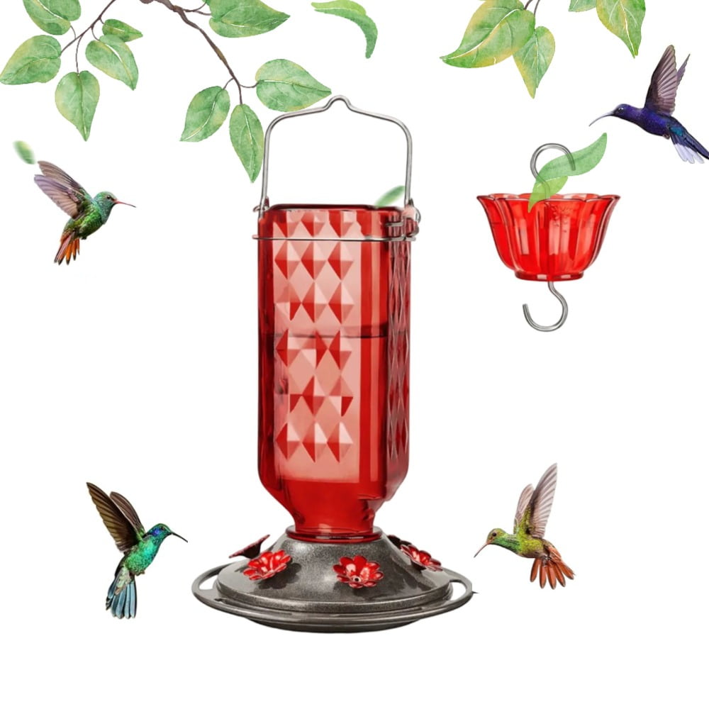 Lullaby 24 Oz Glass Hummingbird Feeder - 6 Bee Guard Ports, Ant Moat ...
