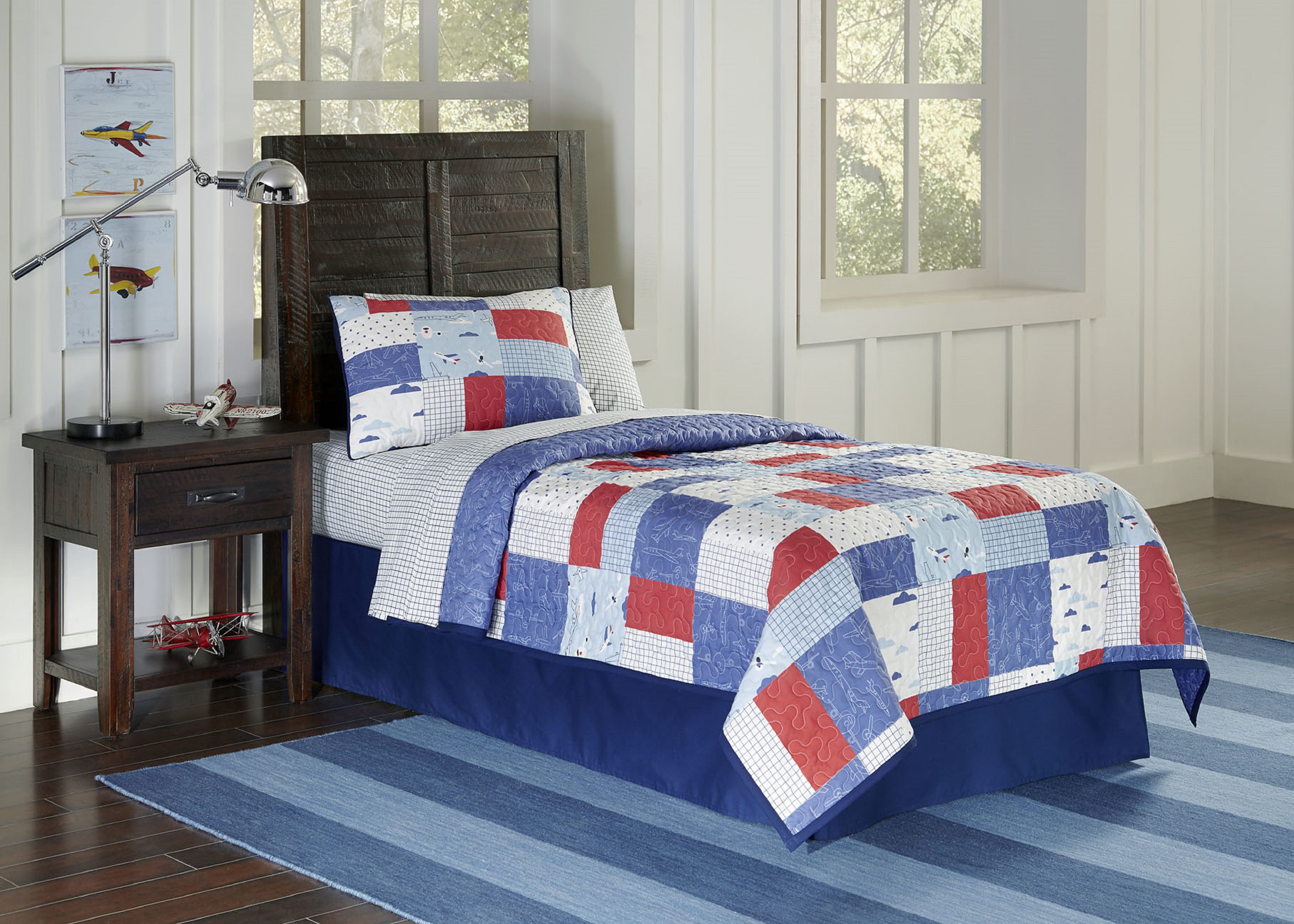 Lullaby Bedding Airplane Printed 100% Cotton Percale 3 pc Quilt Set ...