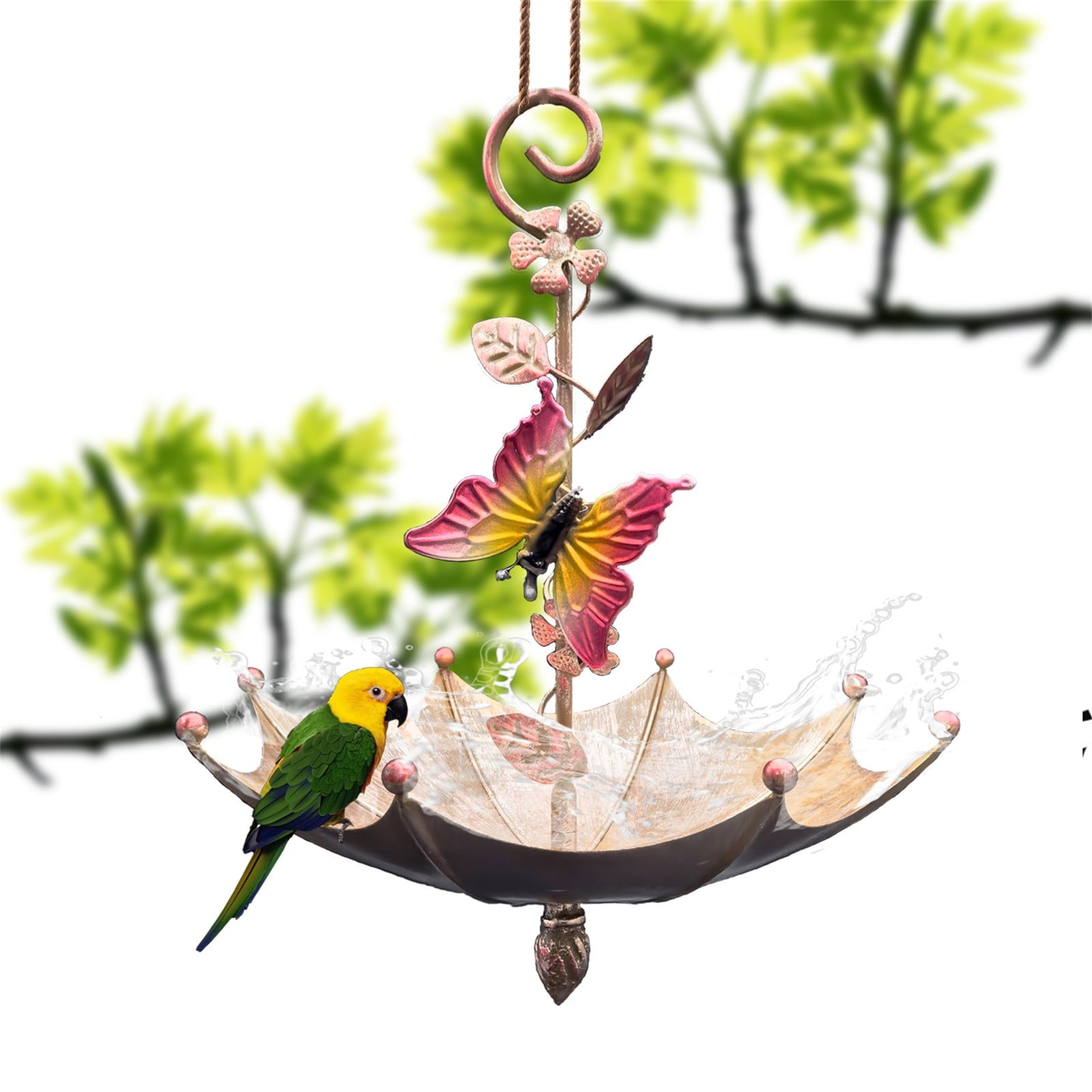 Lullaby Umbrella Bird Feeder Tray - Hanging Metal Bowl with Butterfly ...