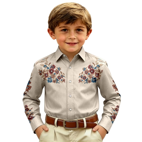Lullu Boys Cowboy Long Sleeve Shirt Vintage Button Down Western Shirt ...