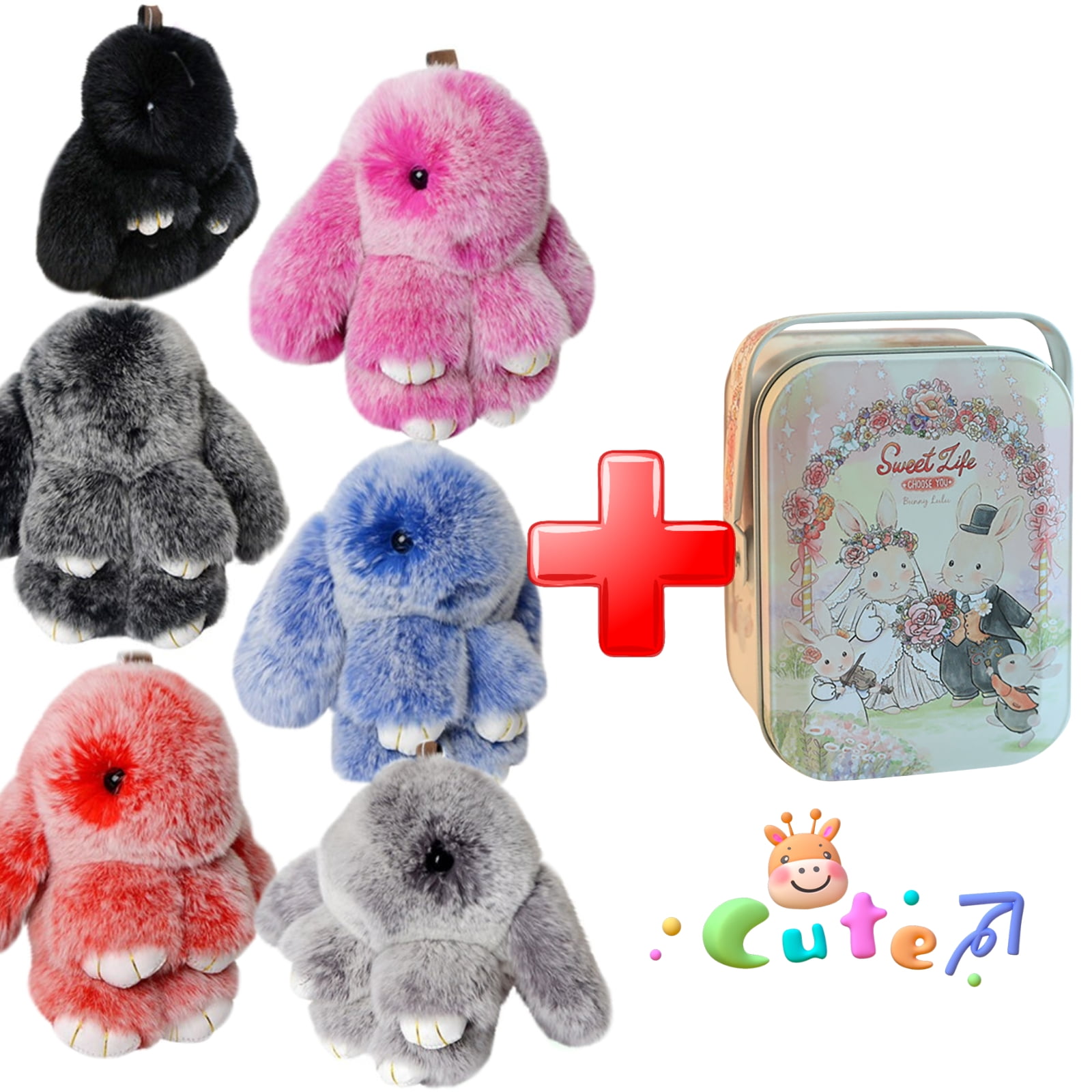 Lulu Bunny Keychain, Bunny Keychain with Tin, Plush Bunny Keychain ...