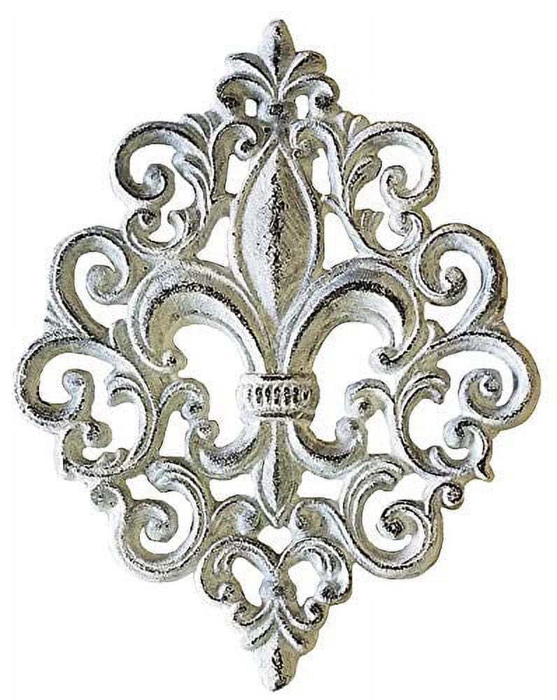 Lulu Decor, Cast Iron Fleur De Lis Decoration Plaque (White Plaque ...