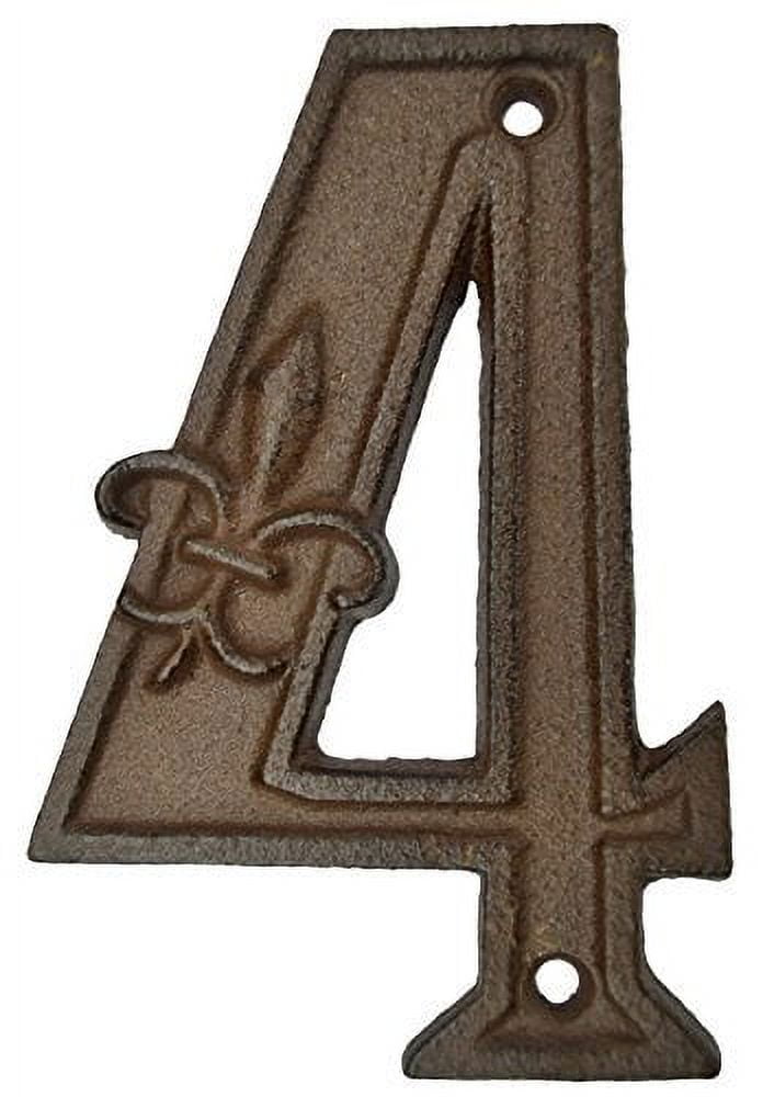 Lulu Decor, Cast Iron House Number 4 Antique Brown Finish with Fleur De ...