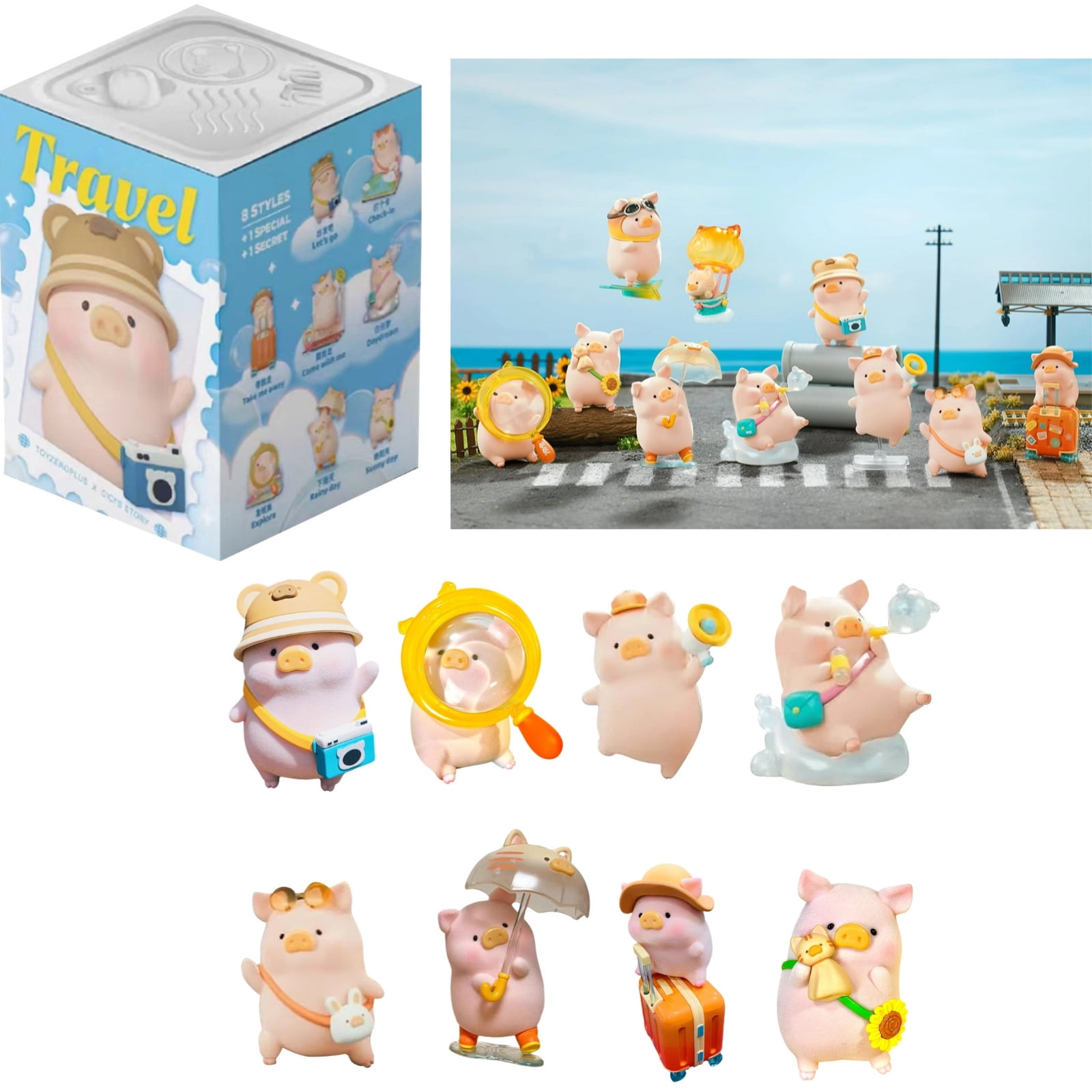 Lulu The Piggy Travel Theme Blind Box Figurines Mini Cute Statues Anime ...