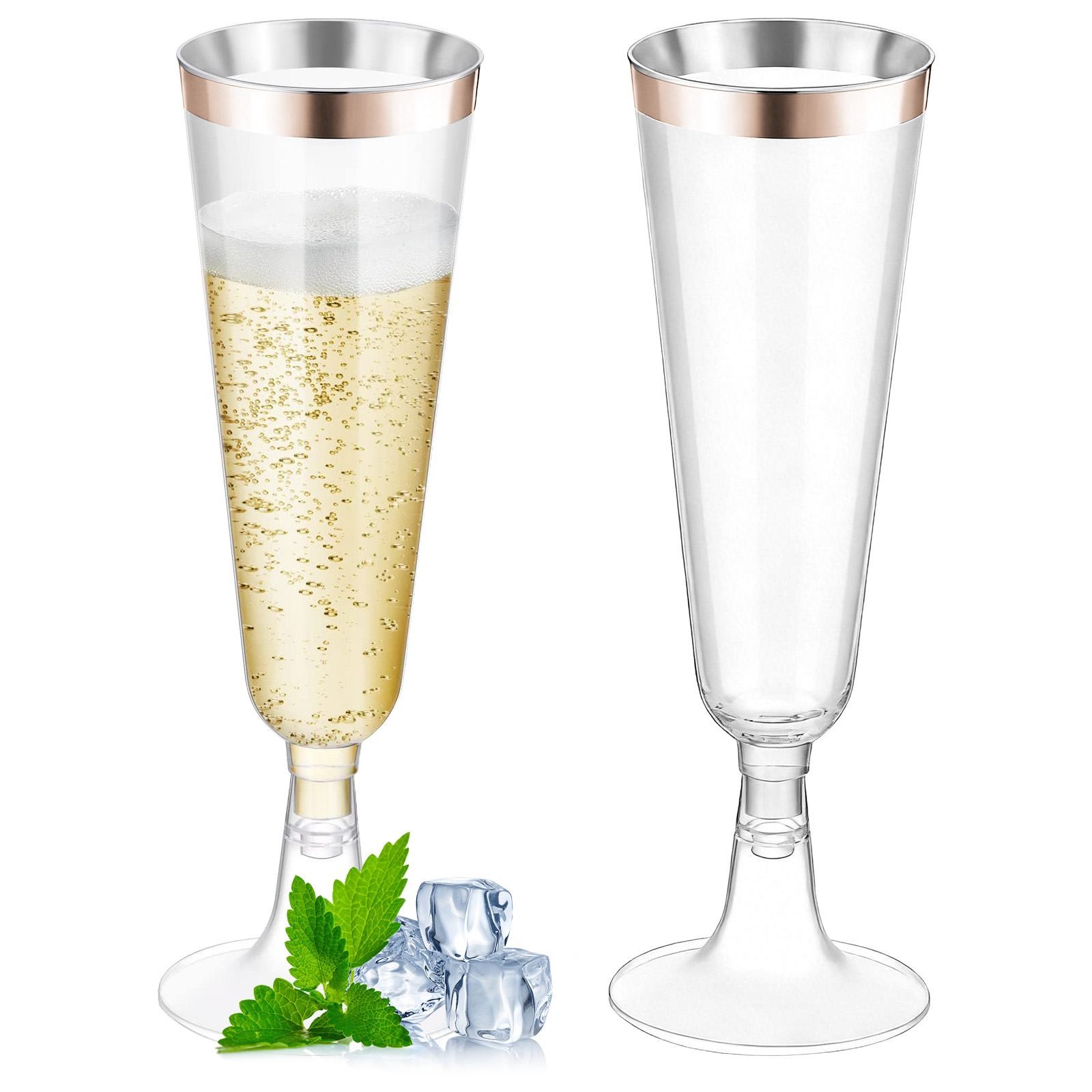 Luluganb 1 Pack Plastic Champagne Flutes, 5.5 Oz Disposable Wine Cups ...