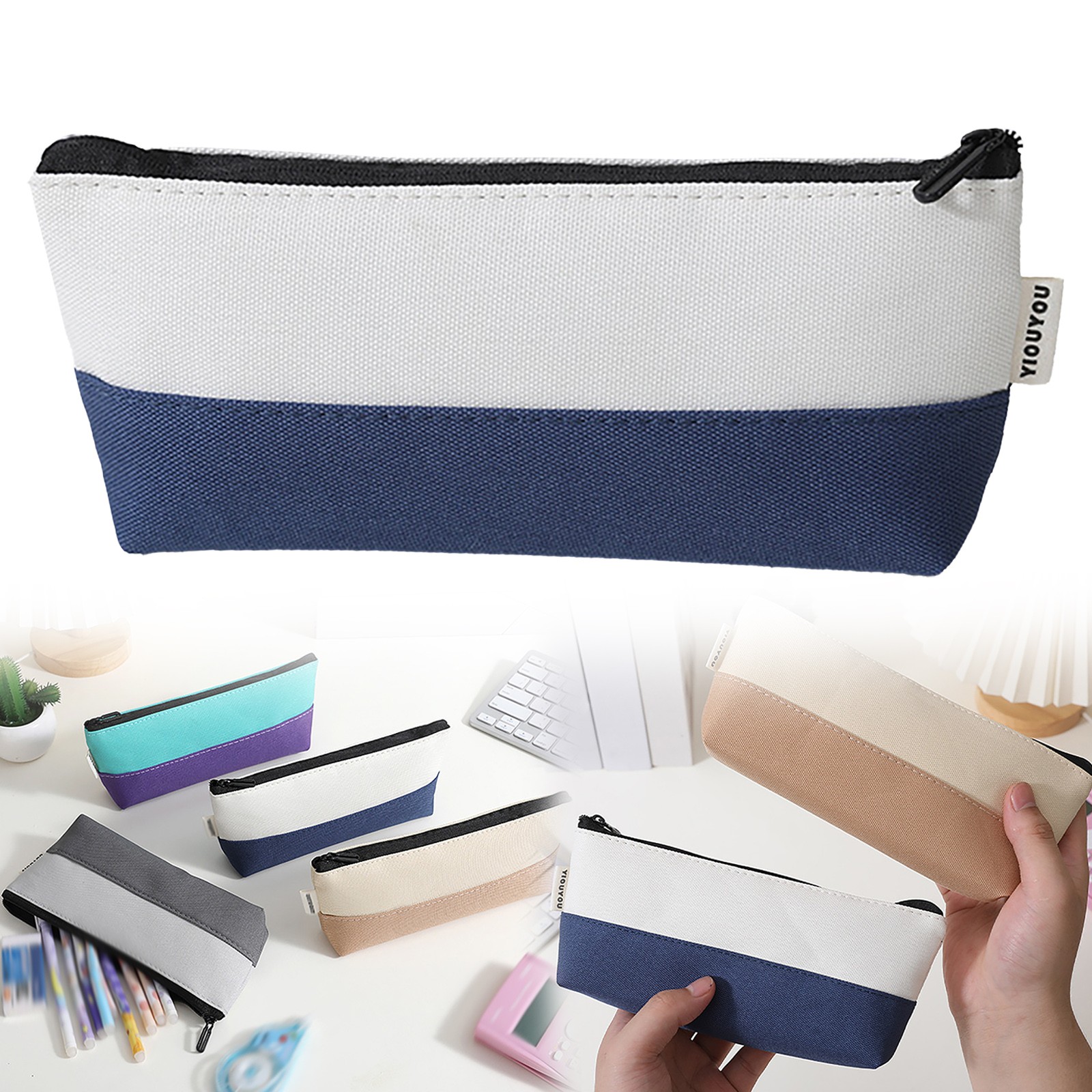 Luluganb Cotton Color Blocked Boat Shaped Pencil Case,Large Capacity ...