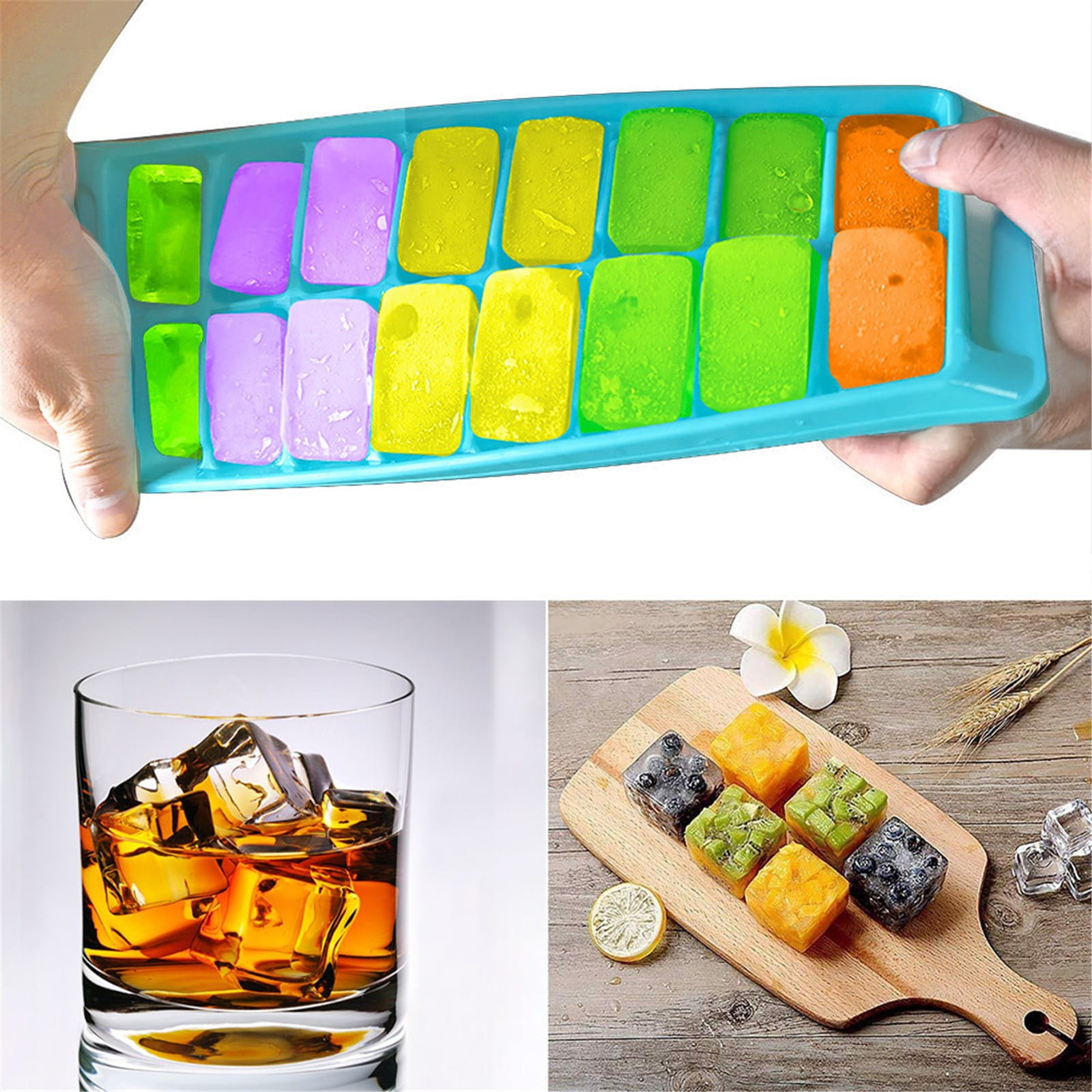 Luluganb Ice Cube Tray with Lid and Bin, Silicone Plastic Ice Cubes ...