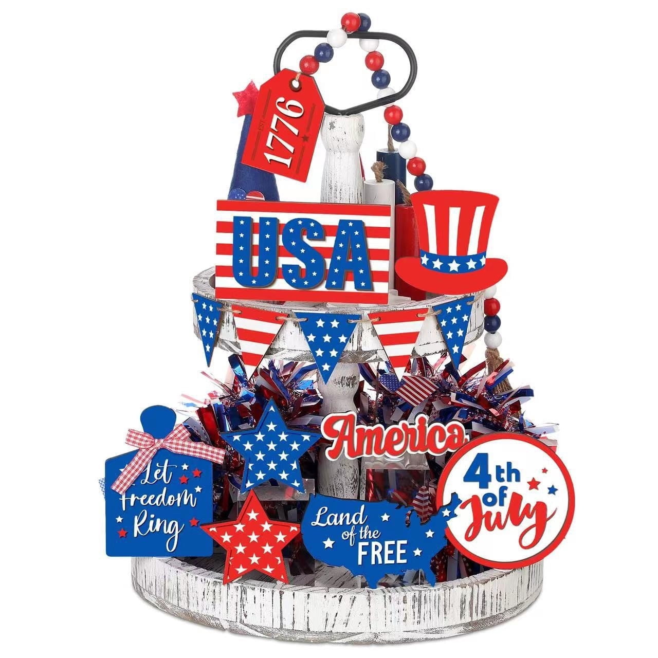 Luluy 15 Pc 4Th Of July Tiered Tray Decor Set,Independence Day Layered ...