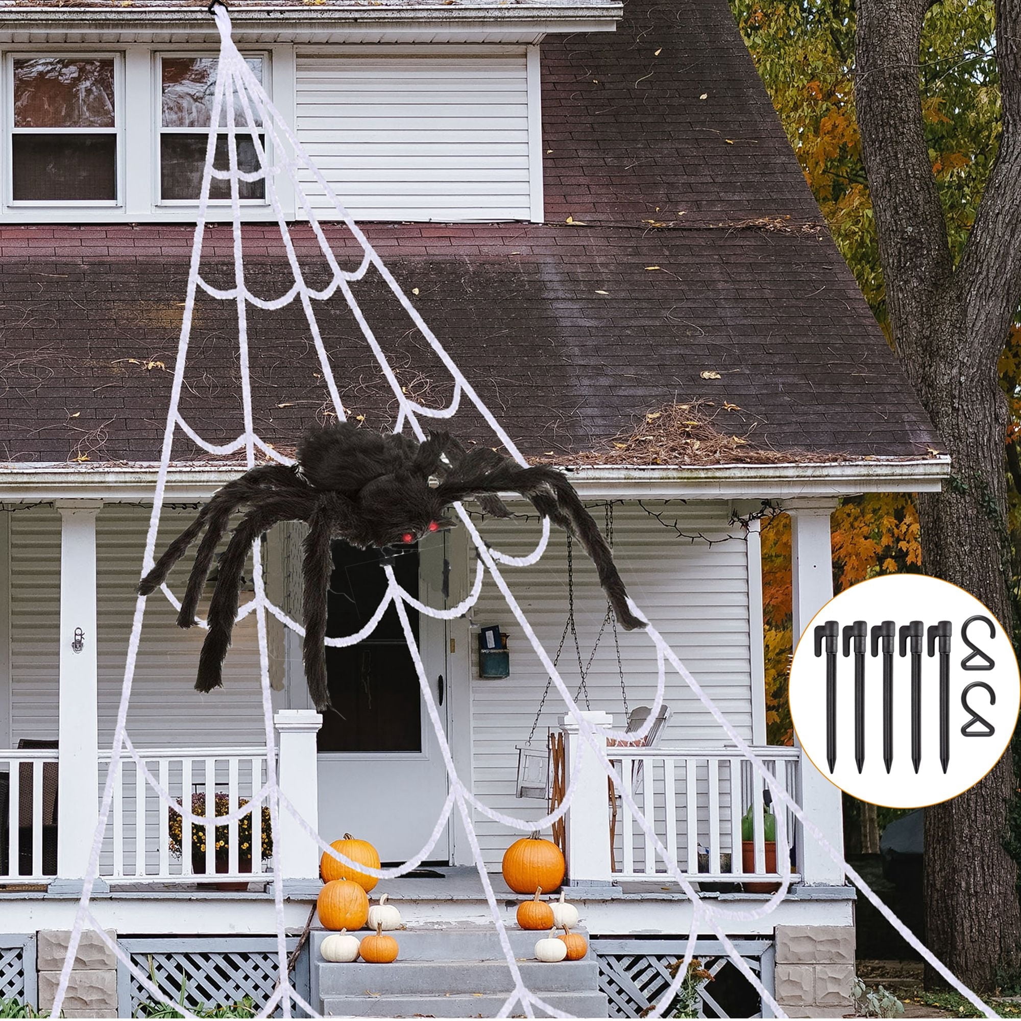 Luluy 16Ft Giant Spider Web + 30" Hairy Spider, Triangular Fake Cobwebs ...