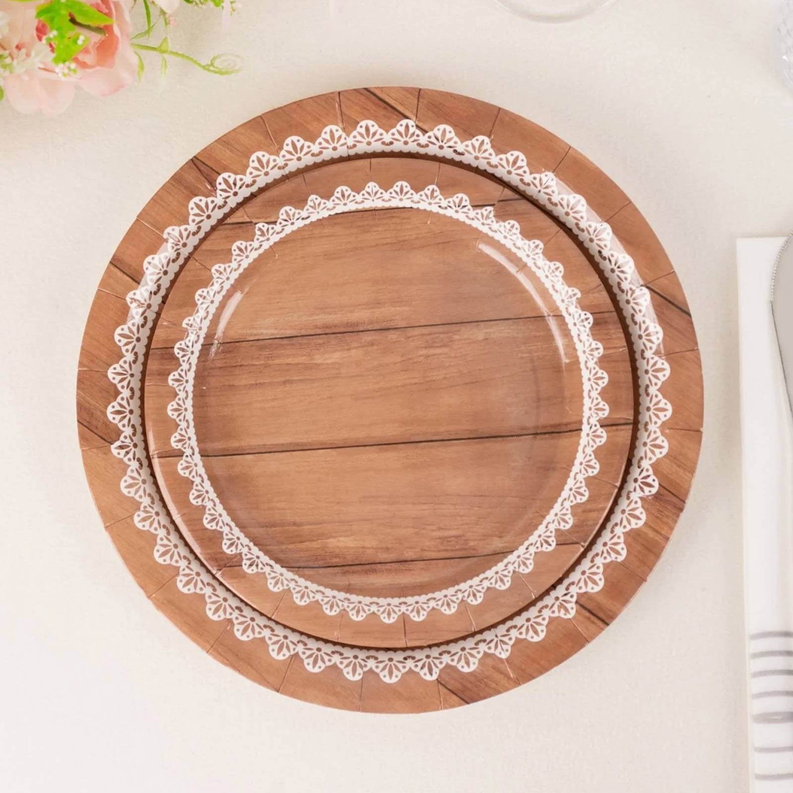 Luluy 25 Pack White Brown Wood Grain Print Paper Dinner Plates With ...