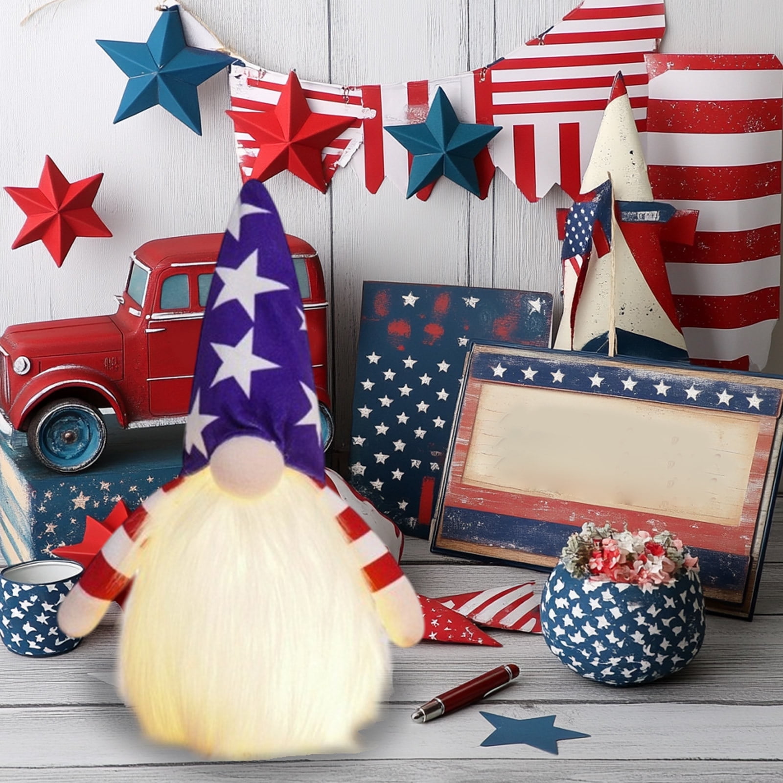 Luluy 4Th Of July Plush Patriotic Gnome With Light, Light Up Red White ...